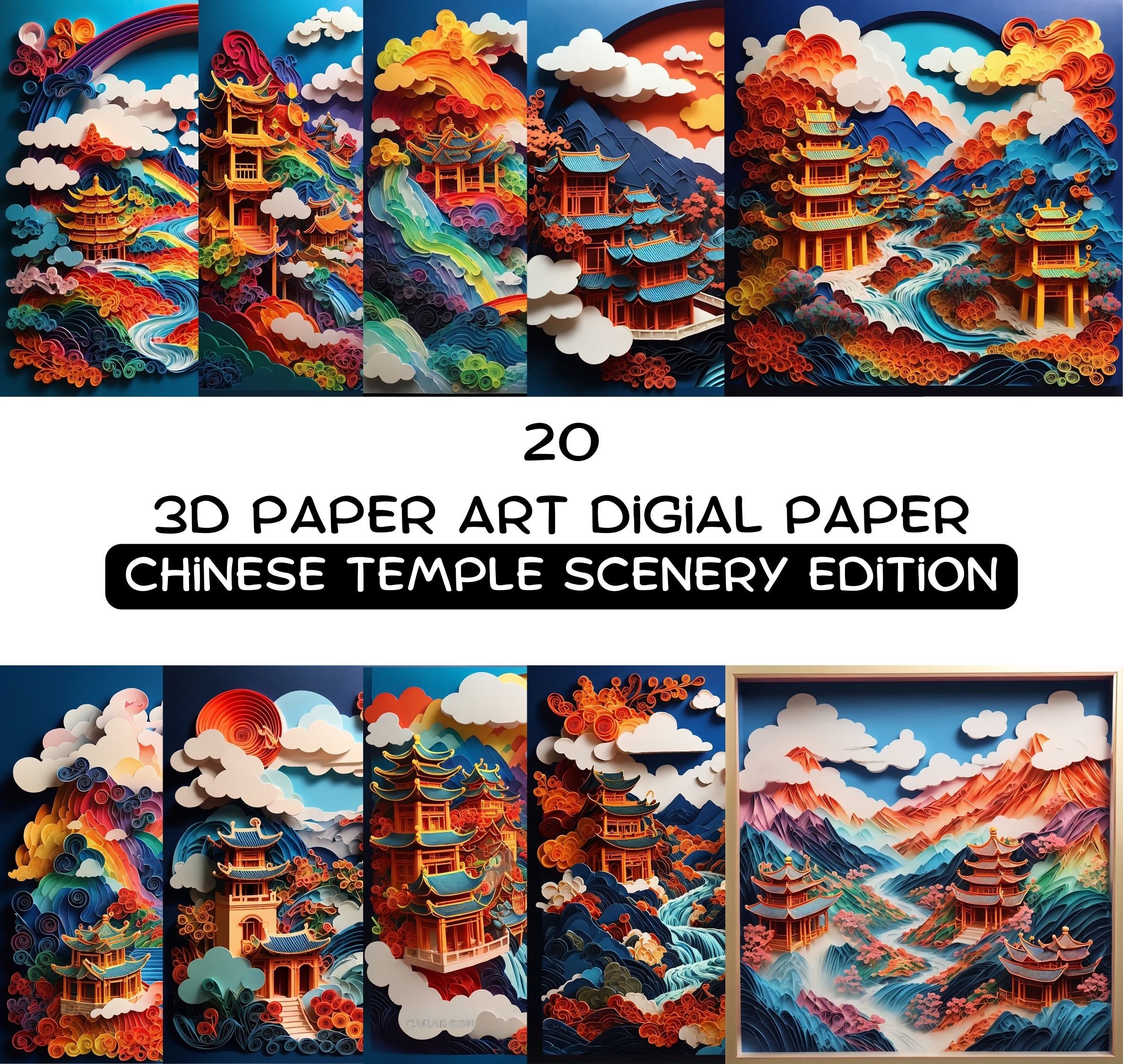 3D Paper Art Chinese Landscape Digital Paper for Crafts - Chinese ...