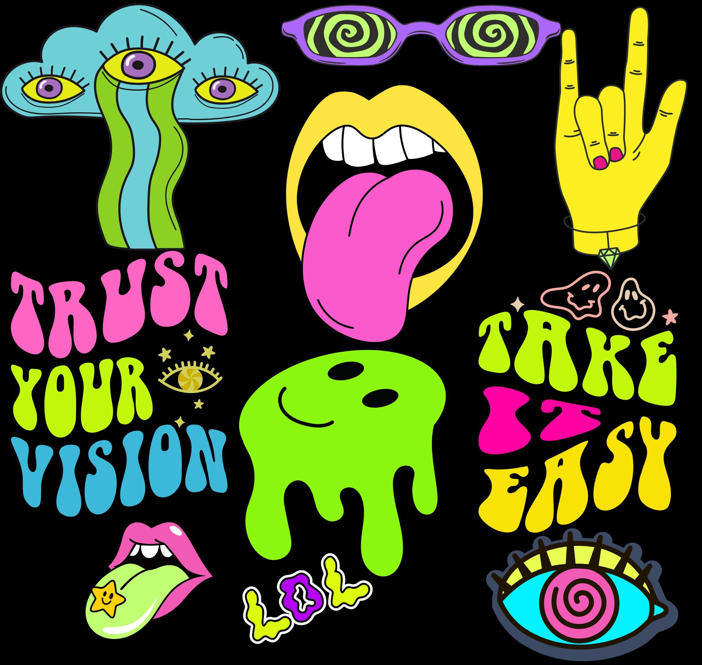 Trippy Sticker Bundle Designs Digital Download PNG Files Graphic Design ...