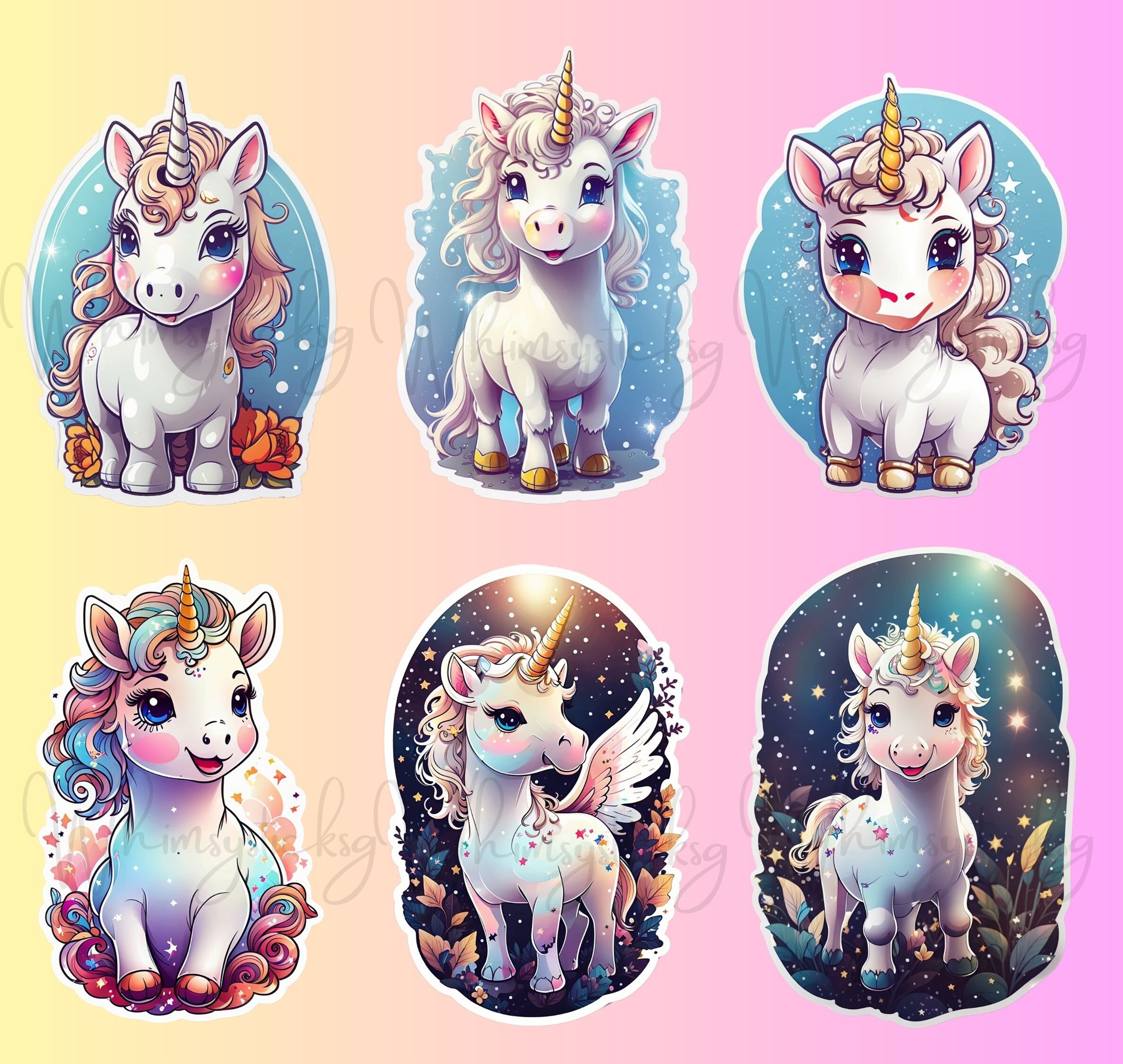 Cute Baby Unicorns Clipart Set Magical Unicorns Cartoon - Etsy