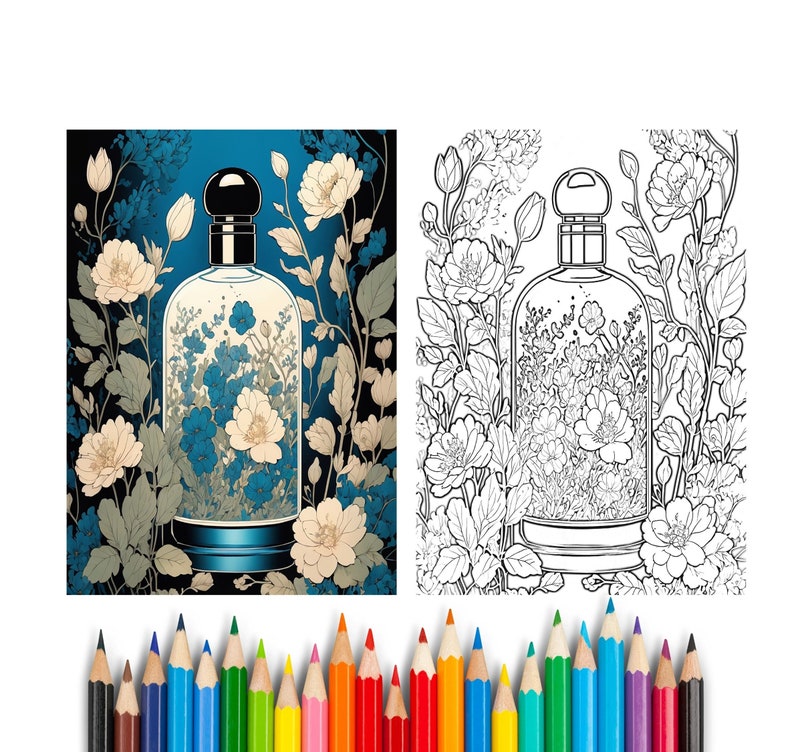 Perfume Bottles Digital Coloring Page for Adults Relaxing - Etsy