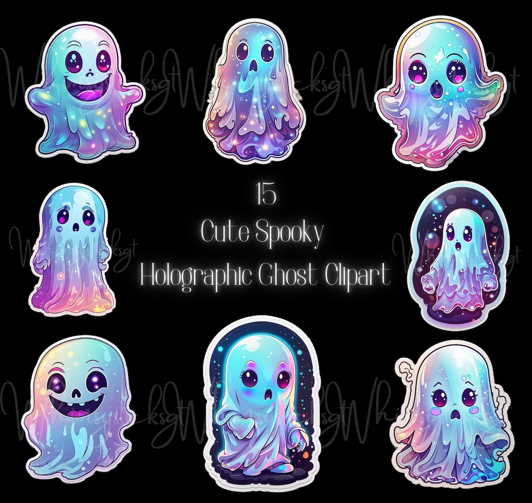 Cute Holographic Ghost Halloween Clipart Stickers Kawaii Ghost Stickers ...