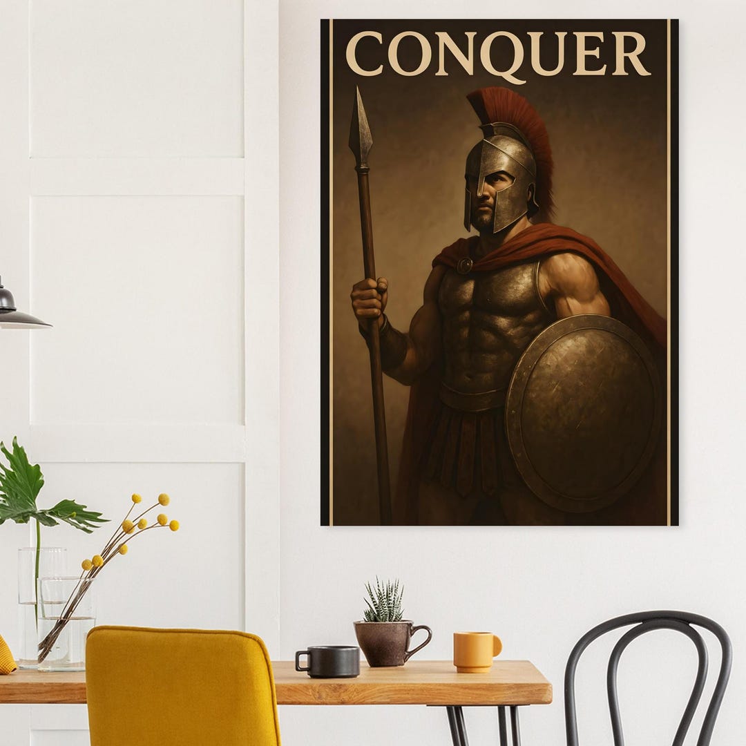 Motivational Quote Poster, Spartan Warrior Conquer, Gym Wall Art, Fitness Inspiration, Office ...