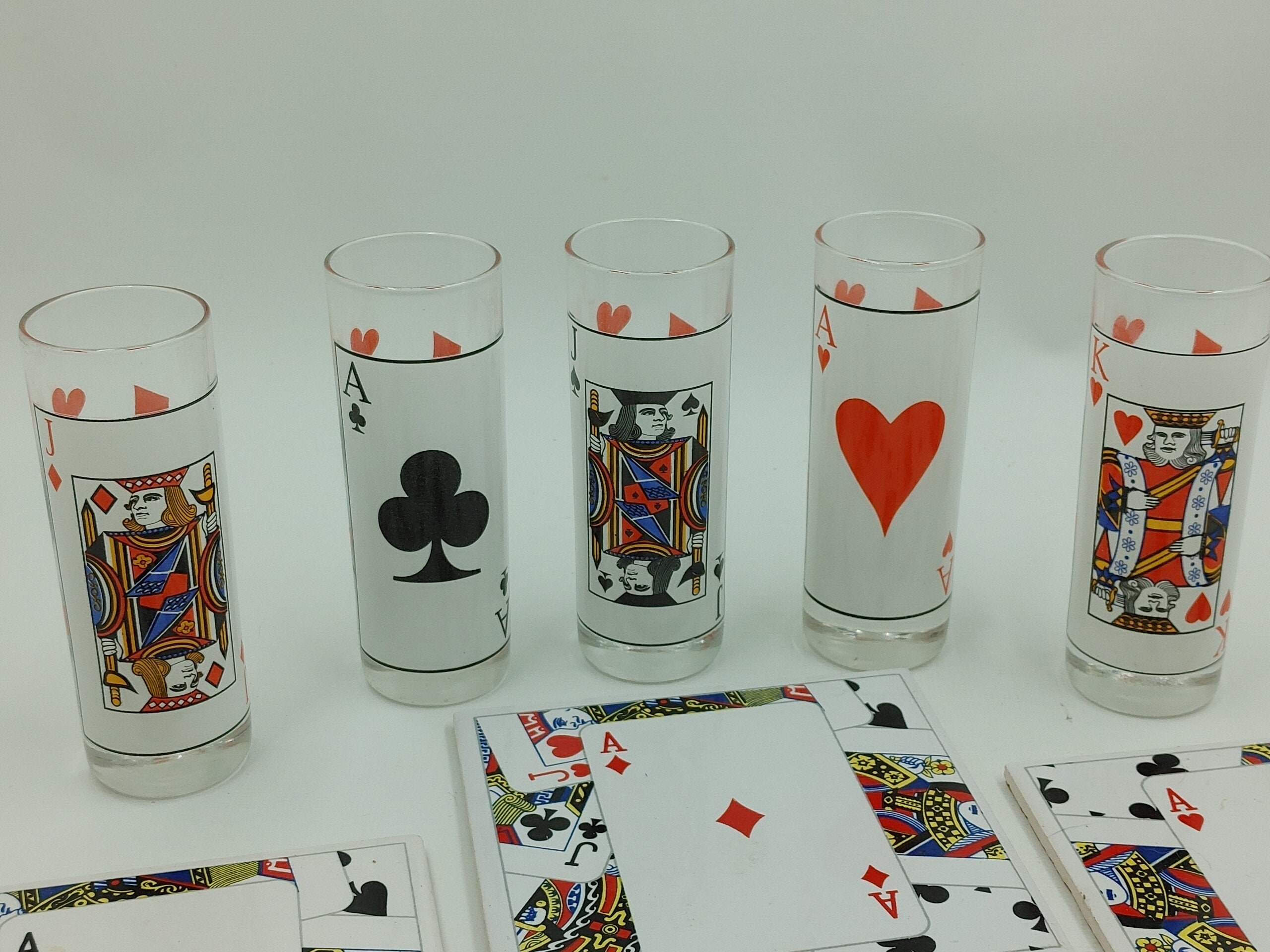 Vintage Playing Cards Shooter Glasses and Coasters - Etsy