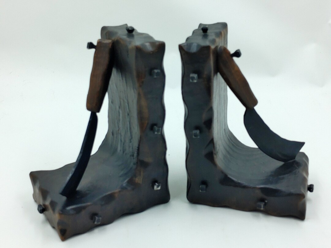 Vintage Wooden Hand-carved Medieval Bookends Set - Etsy