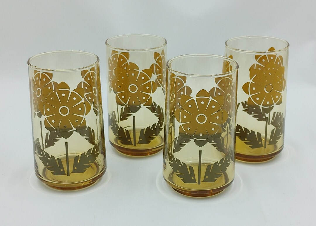 Vintage Sunflower Glasses Set of 4 - Etsy