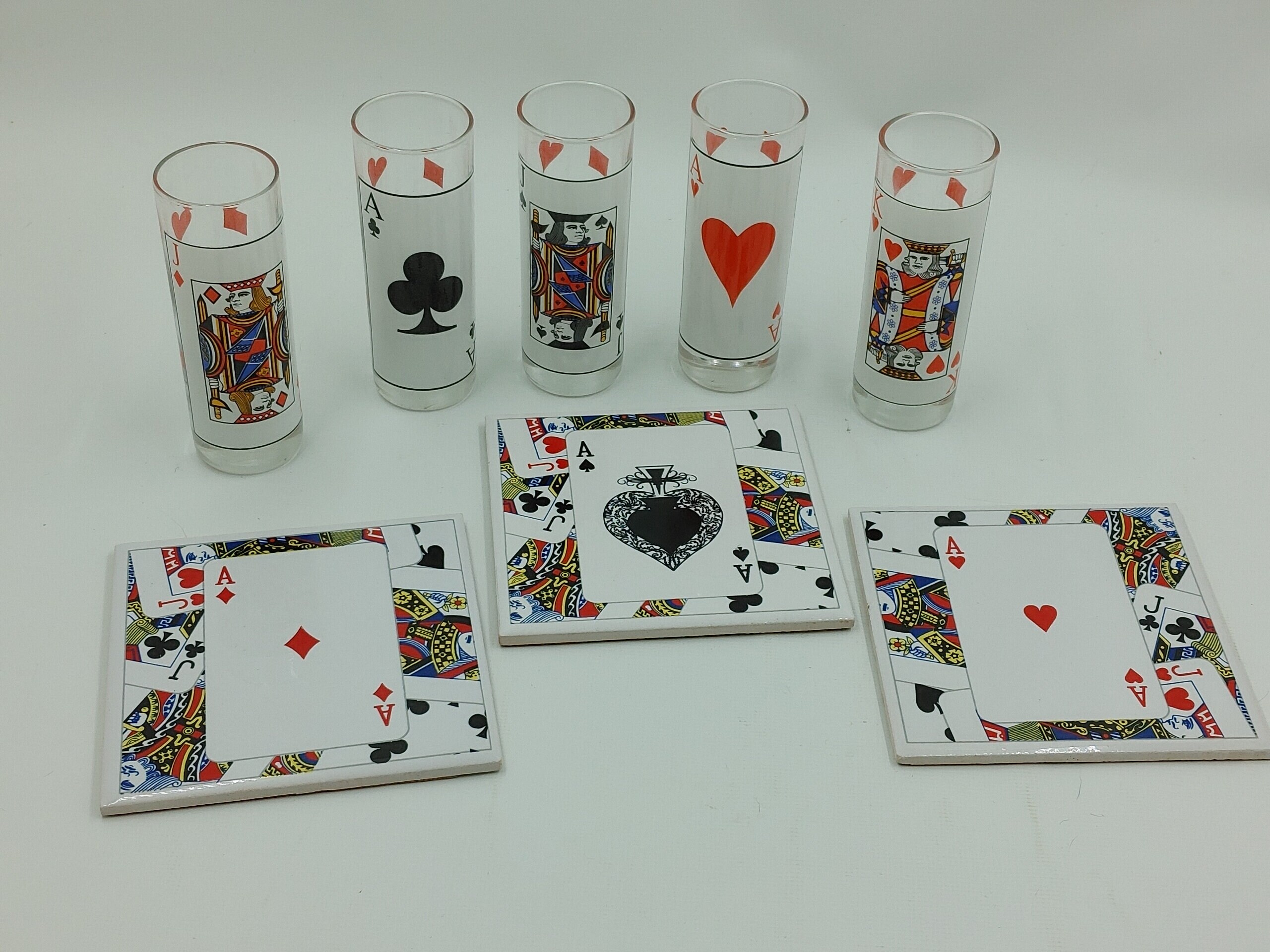 Vintage Playing Cards Shooter Glasses and Coasters - Etsy