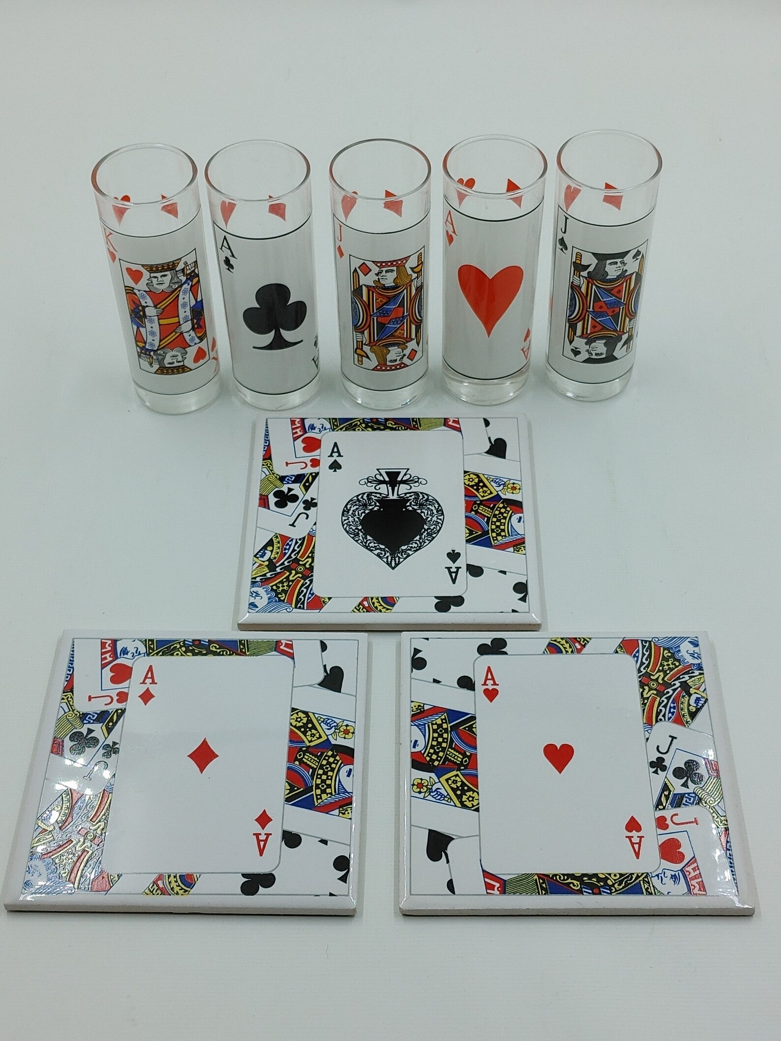 Vintage Playing Cards Shooter Glasses and Coasters - Etsy