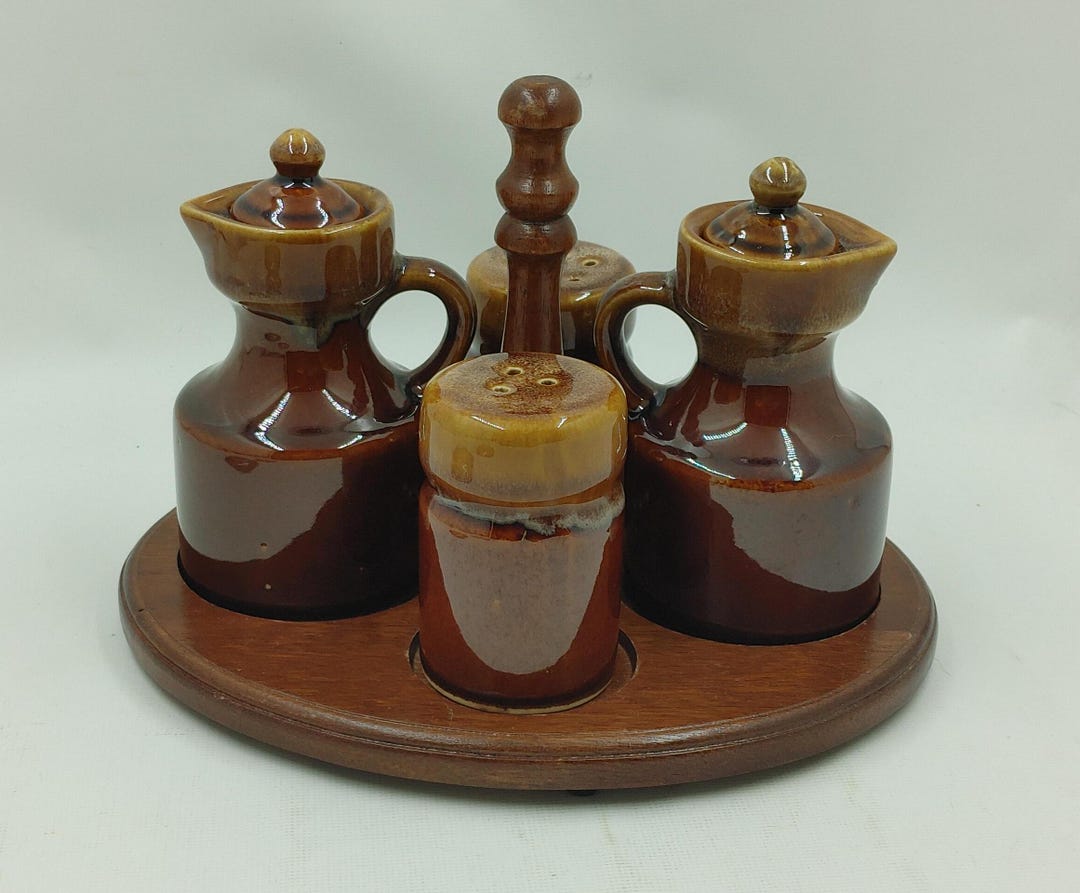 Vintage Pottery Cruet Set - Etsy