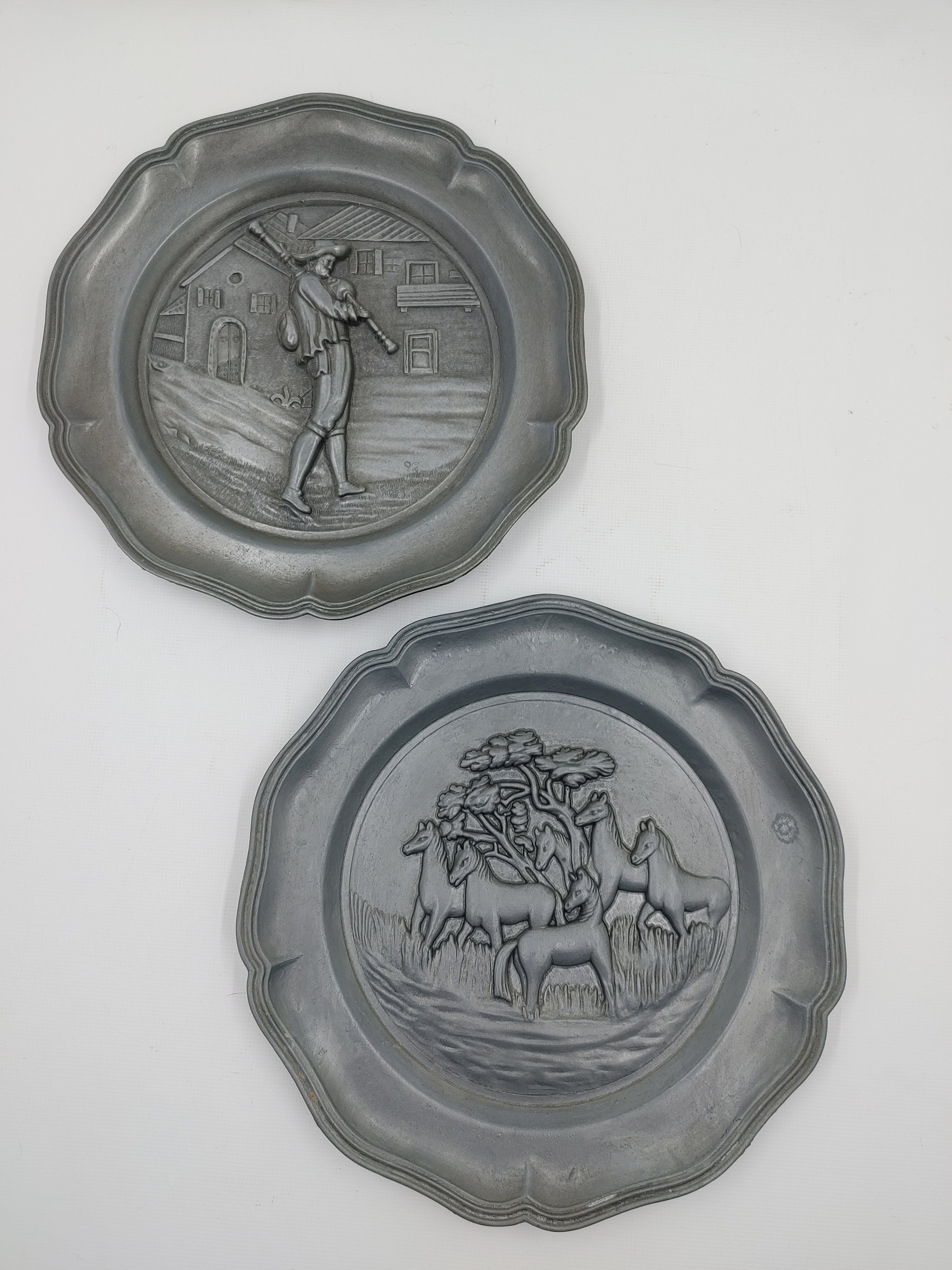 Vintage Pewter Wall Decor Plate - Etsy