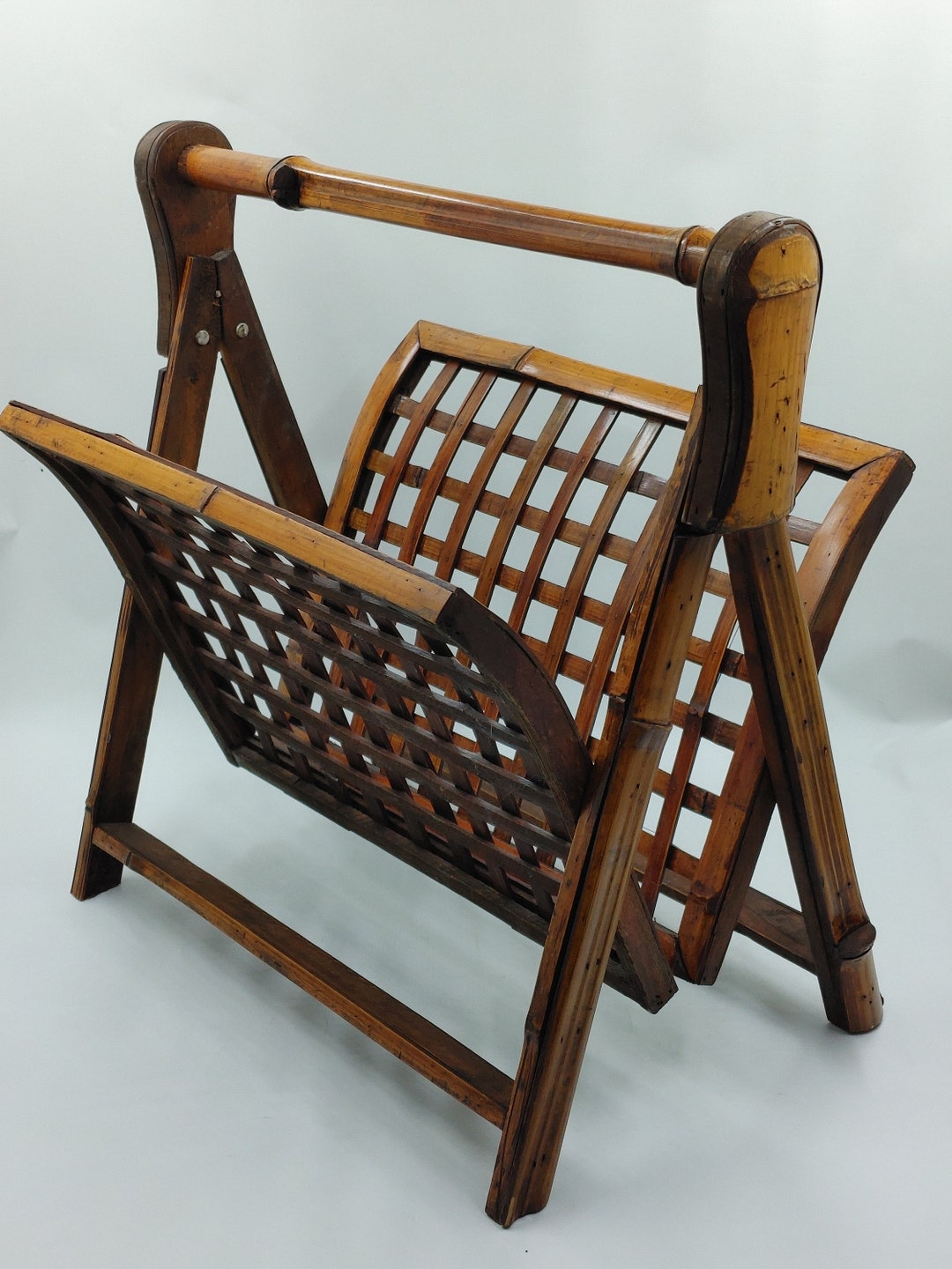 Vintage Bamboo Folding Magazine Rack - Etsy