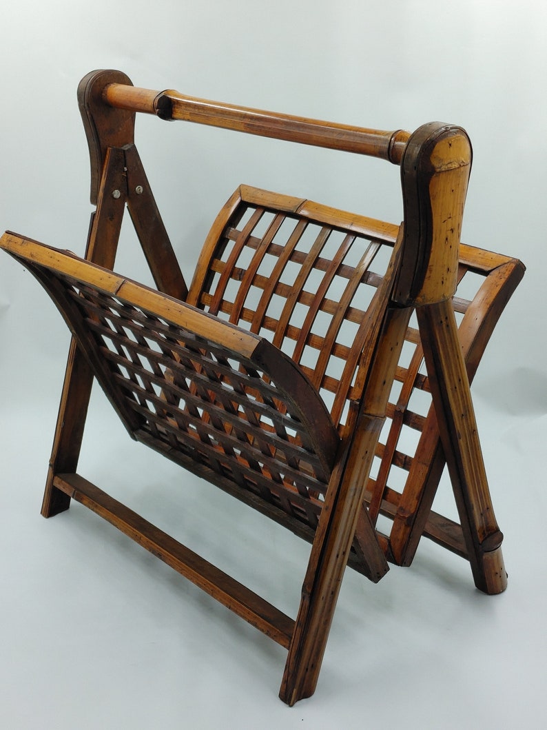Vintage Bamboo Folding Magazine Rack - Etsy