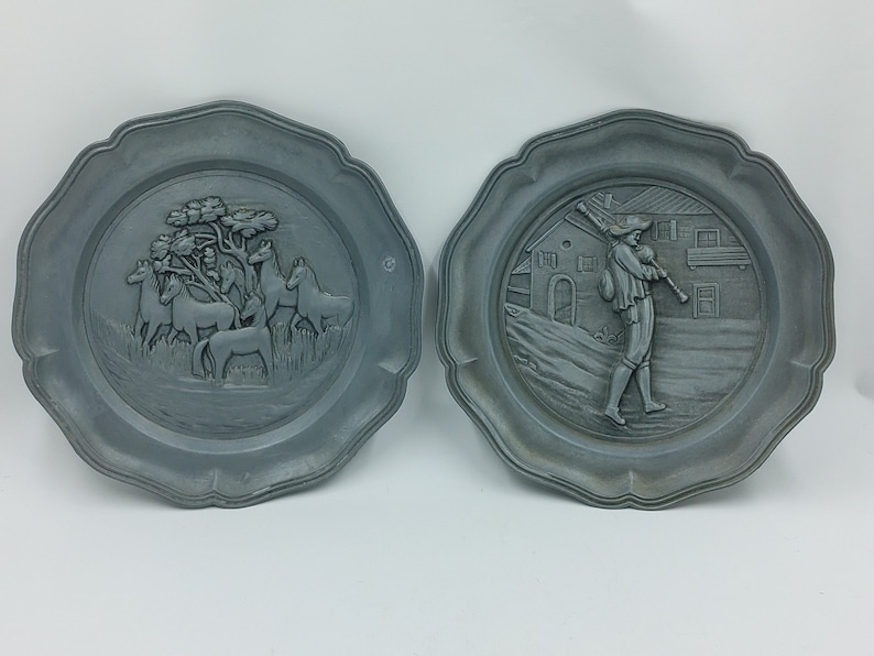 Vintage Pewter Wall Decor Plate - Etsy