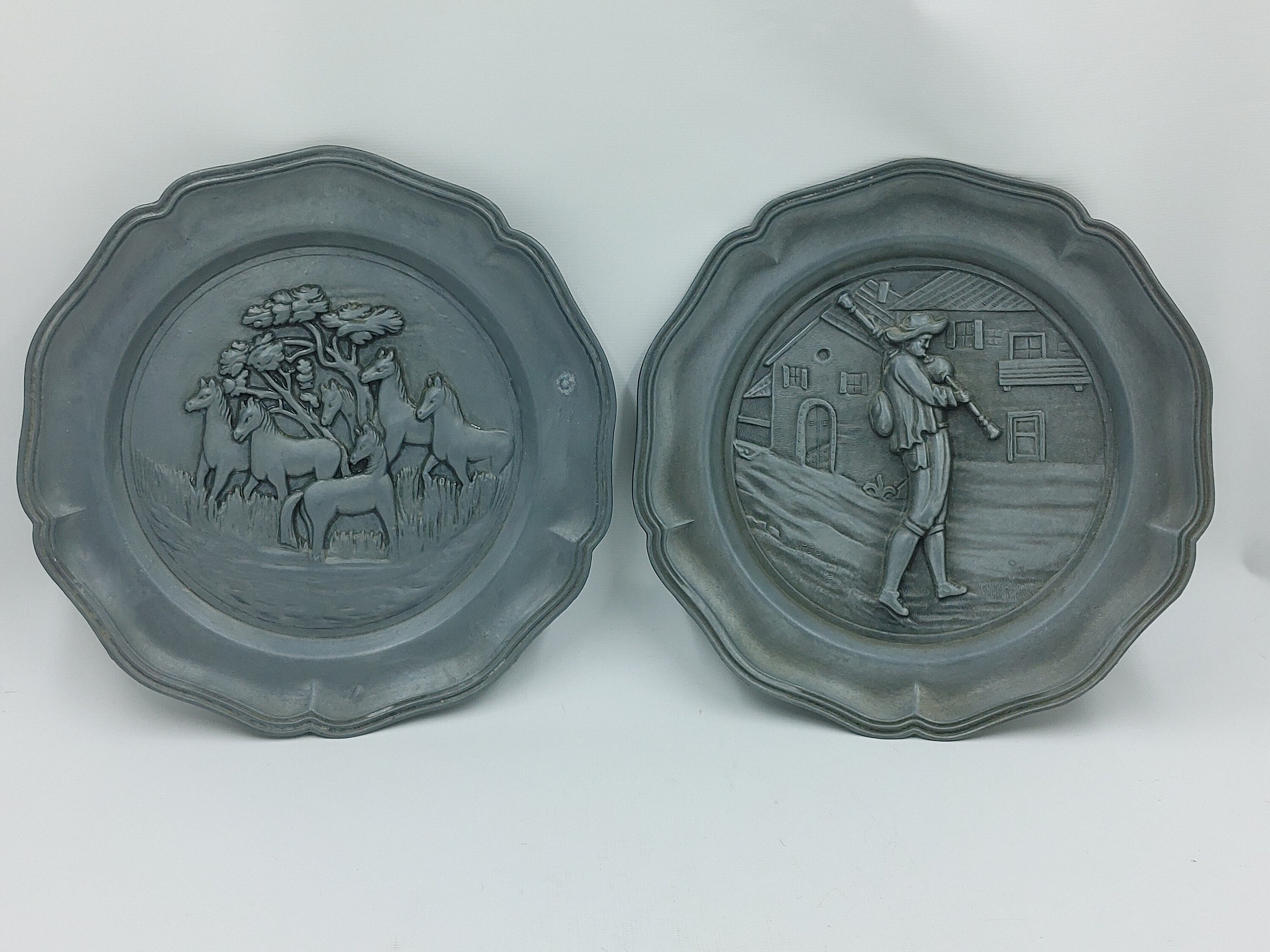 Vintage Pewter Wall Decor Plate - Etsy