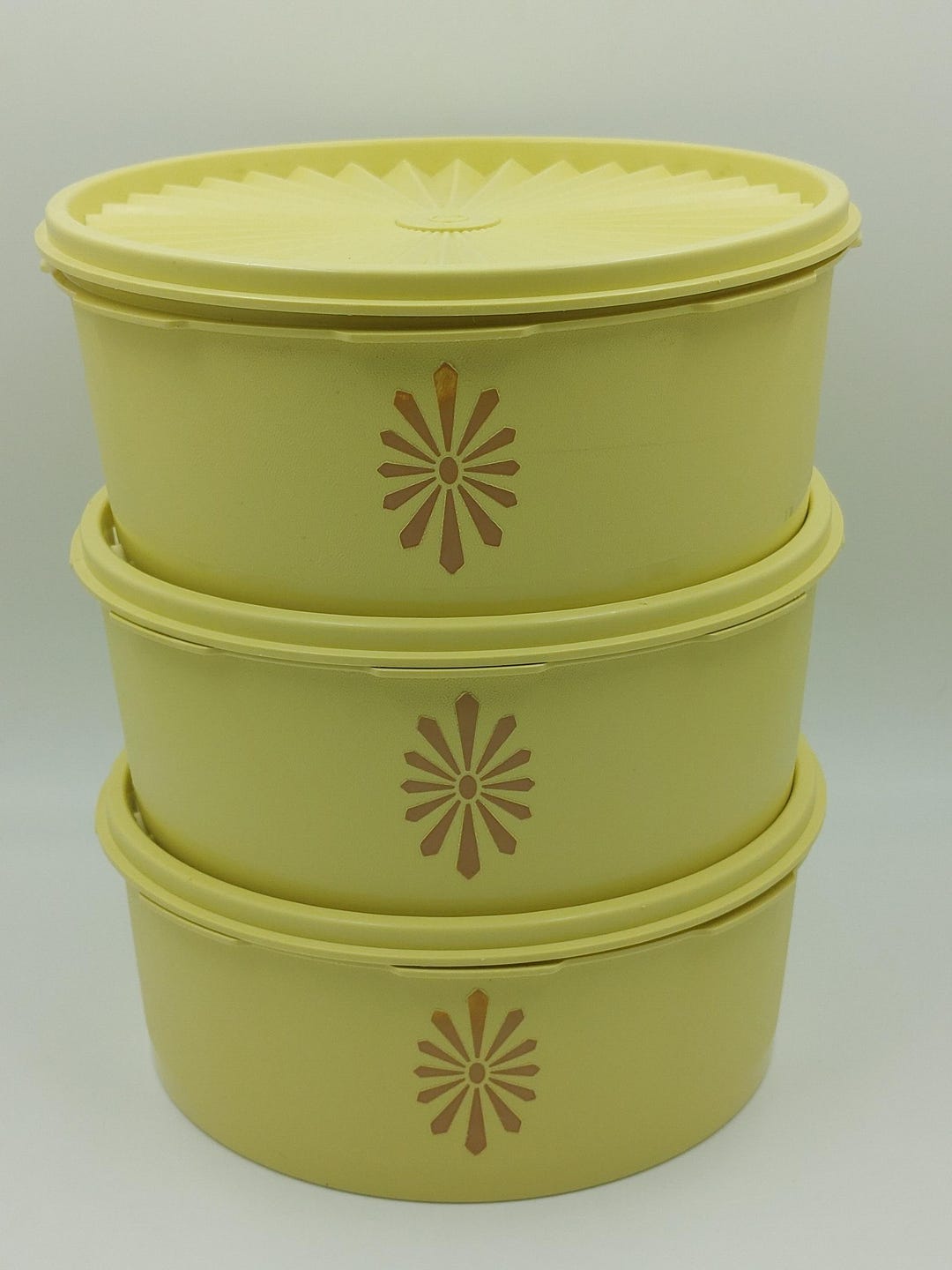 Vintage Tupperware Yellow Sunburst Servalier Canister With Starburst ...