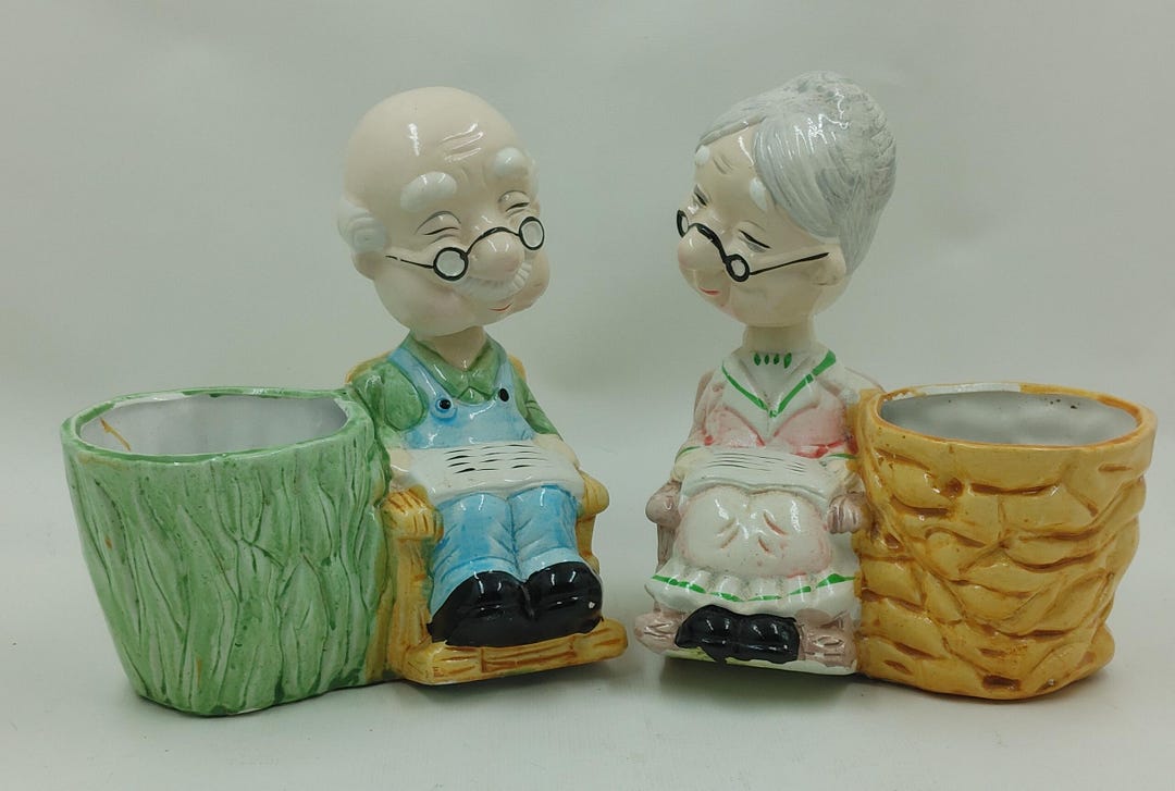 Vintage Bobblehead Grandma and Grandpa in Rocking Chair Planter - Etsy