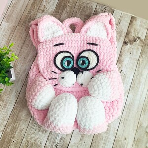 Handmade Pink Cat Crochet Backpack – Soft Chenille Animal Bag With ...
