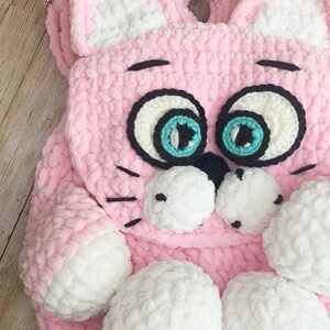 Handmade Pink Cat Crochet Backpack – Soft Chenille Animal Bag With ...
