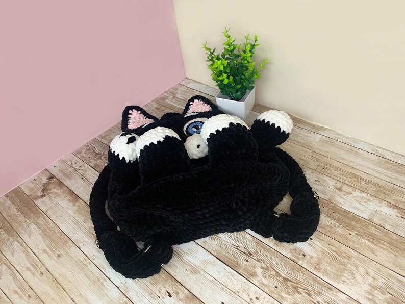 Animal Bag Gift: Cat Crochet Kids Black Backpack, Cute Birthday Gift ...