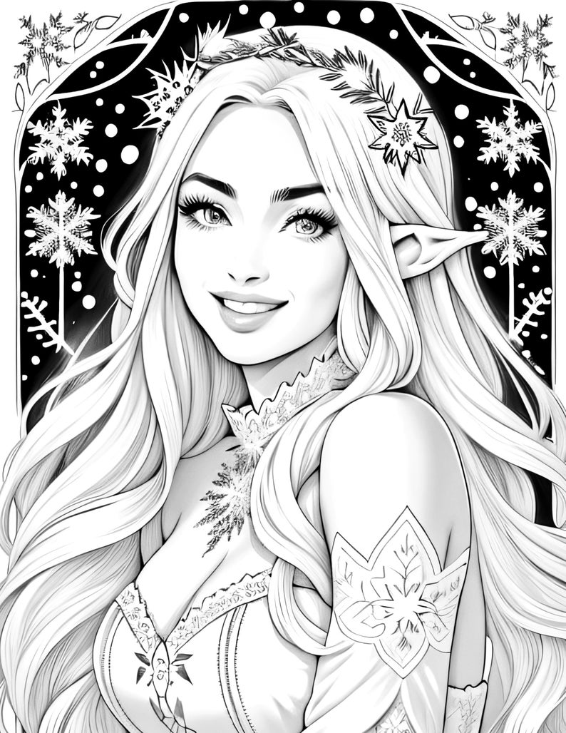 Winter Elf Princess Coloring Pages - Etsy