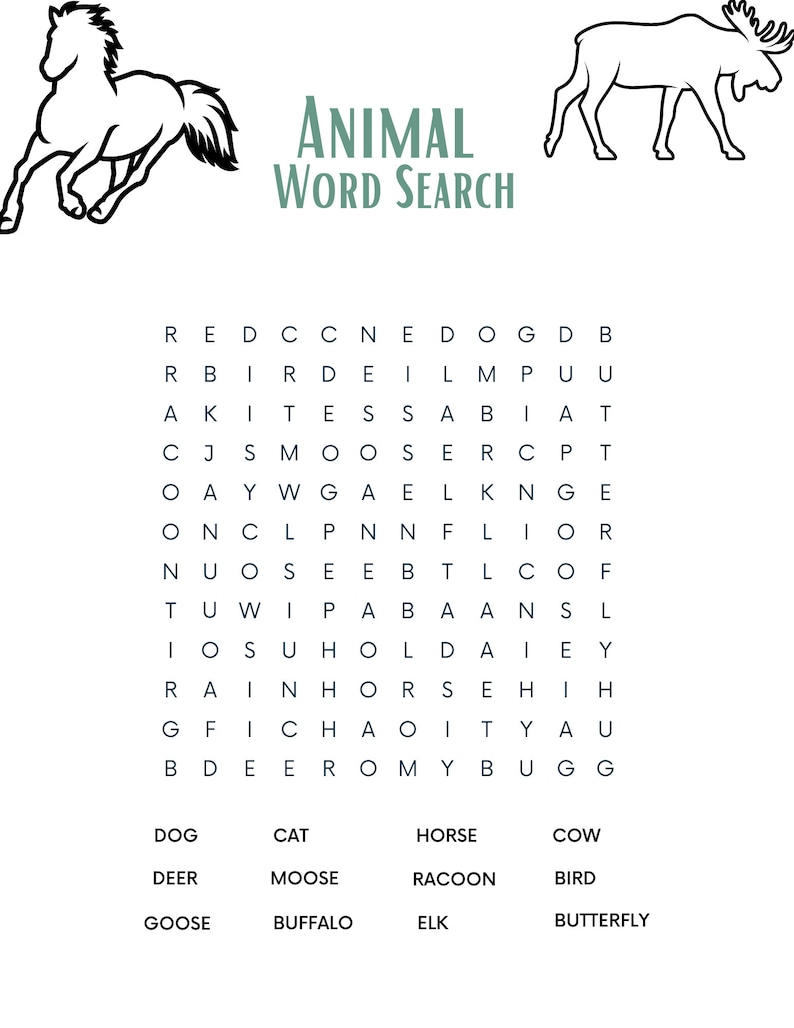 Animal Wordsearch All Ages - Etsy