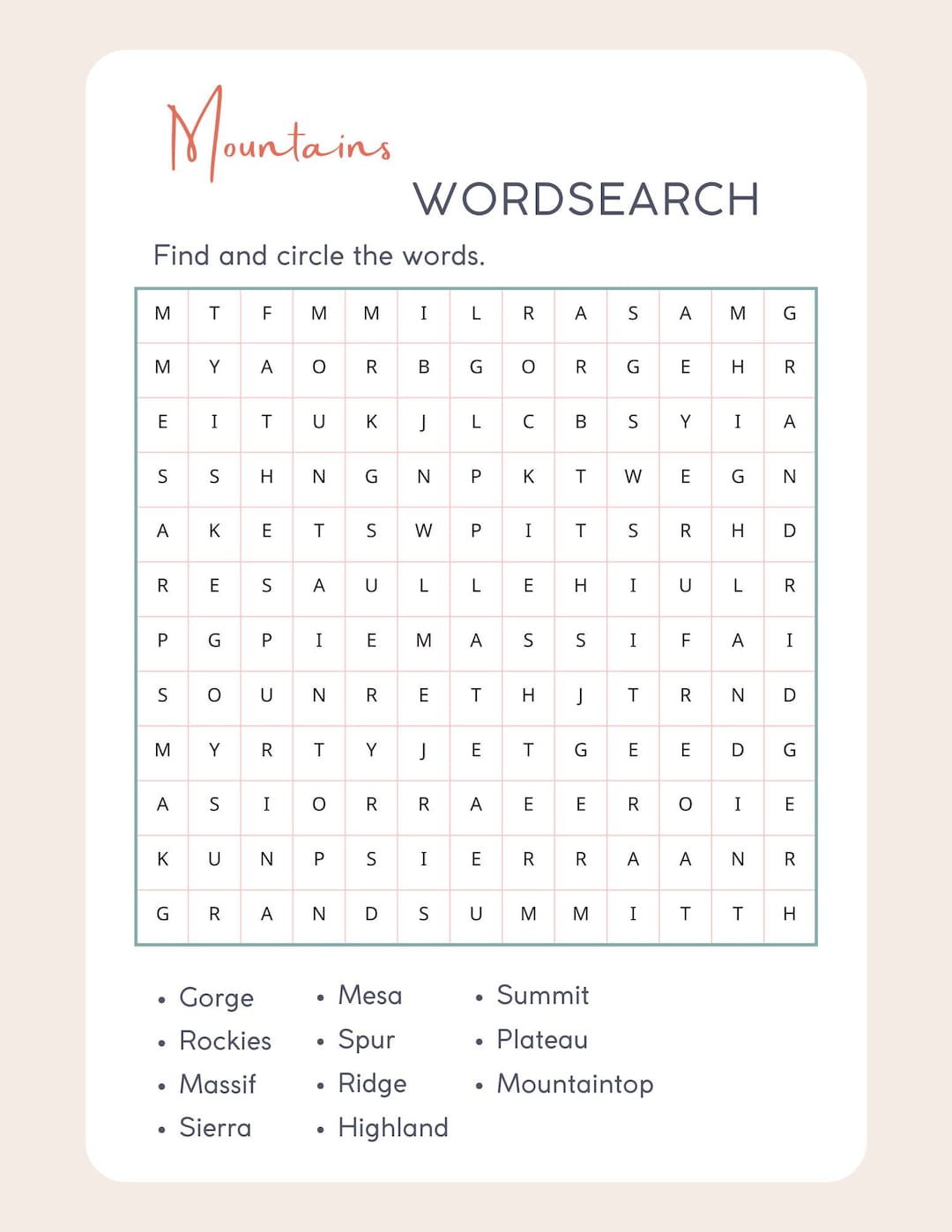 Mountain Wordsearch for All Ages 8+ - Etsy