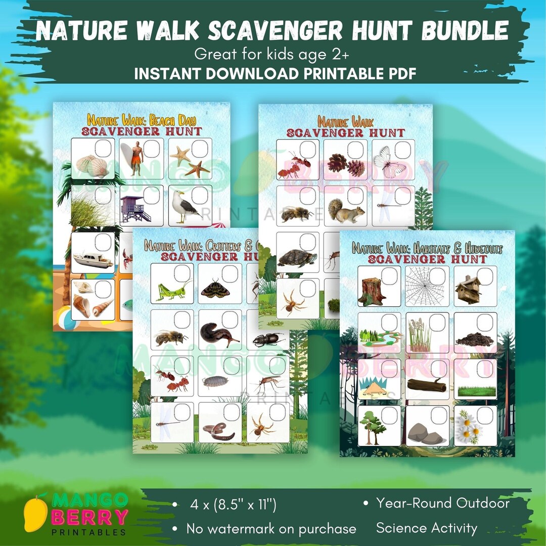 Nature Walk Scavenger Hunt, Science for Kids Scavenger Hunt, Science ...
