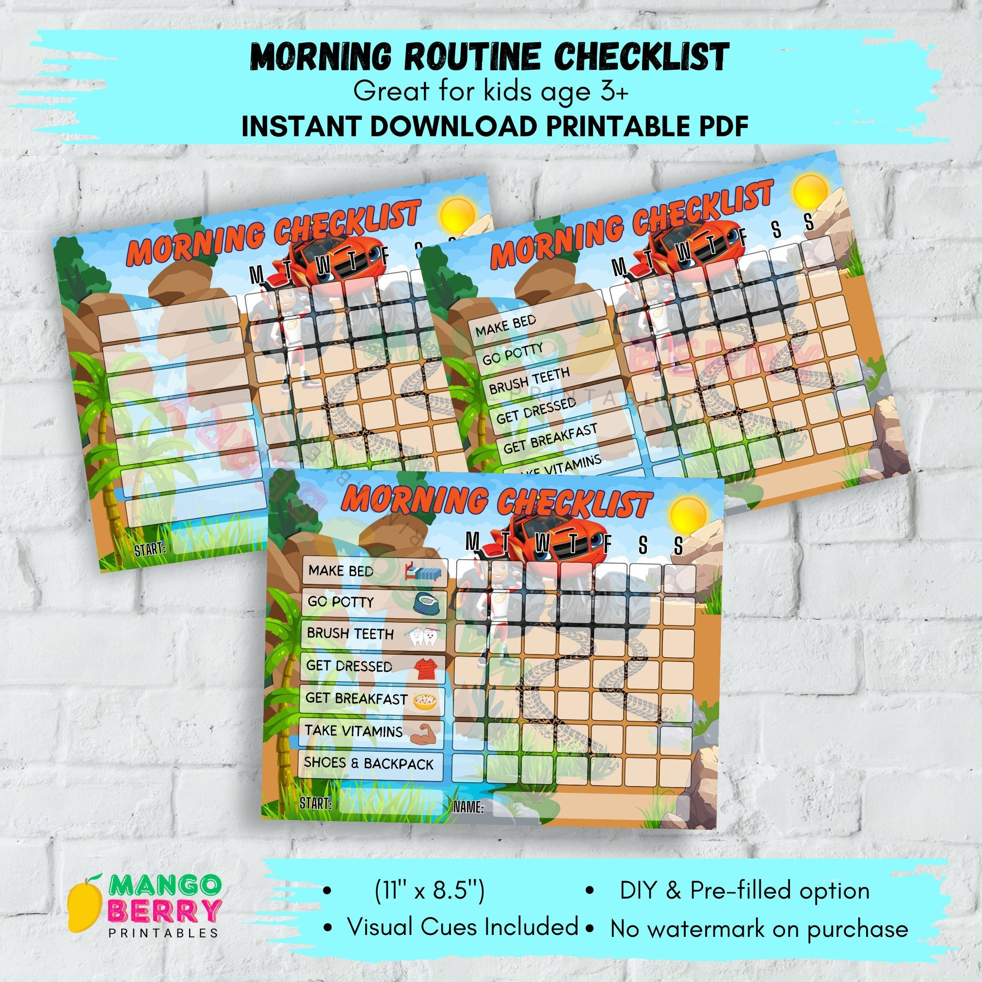 Printable Kids Morning Checklist, Child Morning Routine Chart, Toddler ...