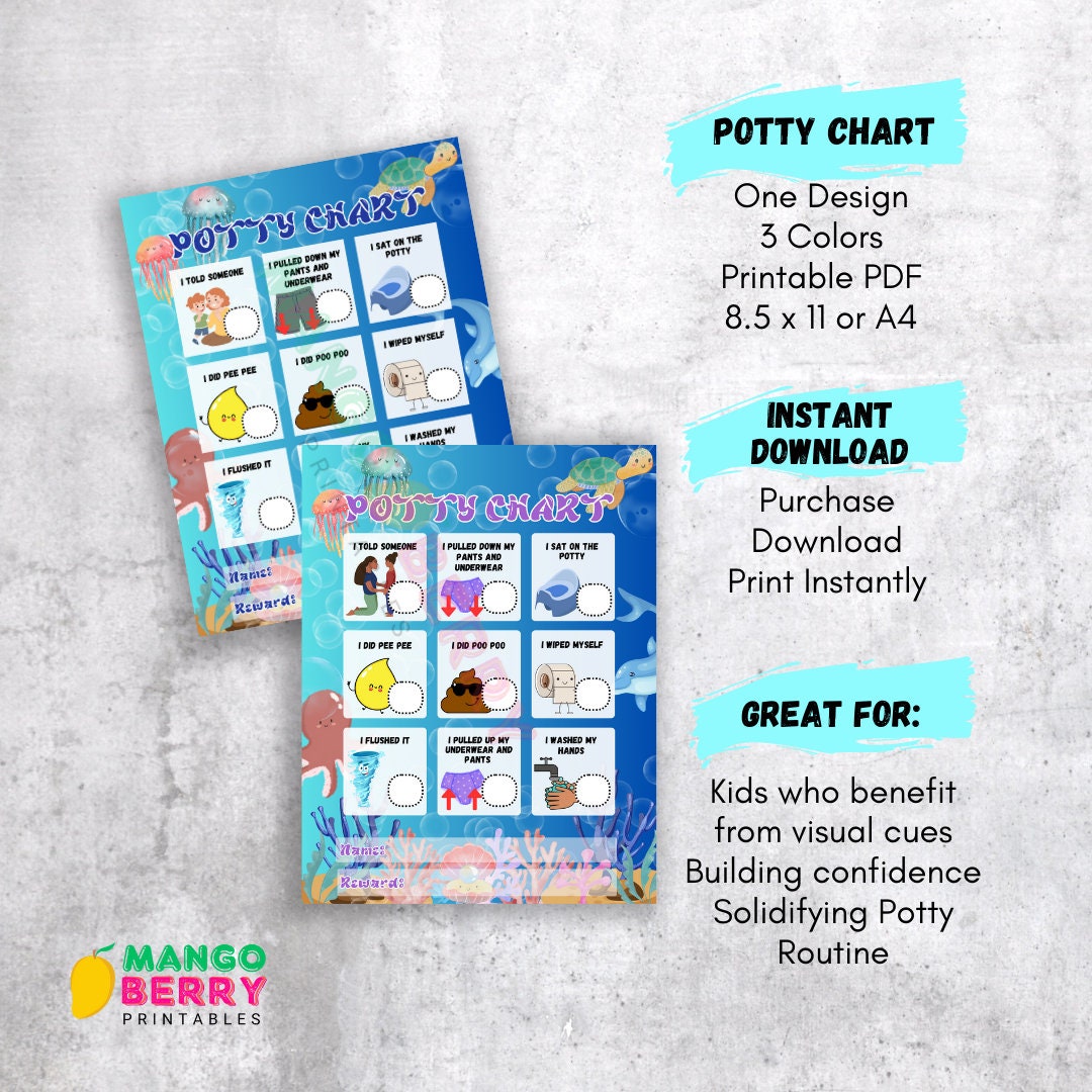 Cute Sea Creature Potty Chart, Toddler Reward Chart, Kids Routine Chart ...