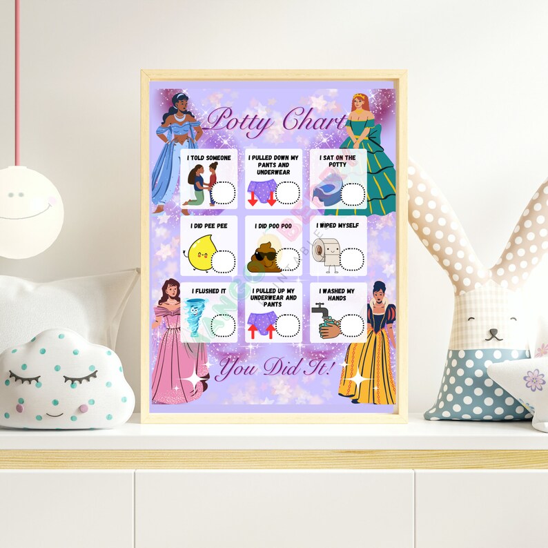 Printable Princess Potty Chart, Toddler Reward Chart, Kids Routine ...