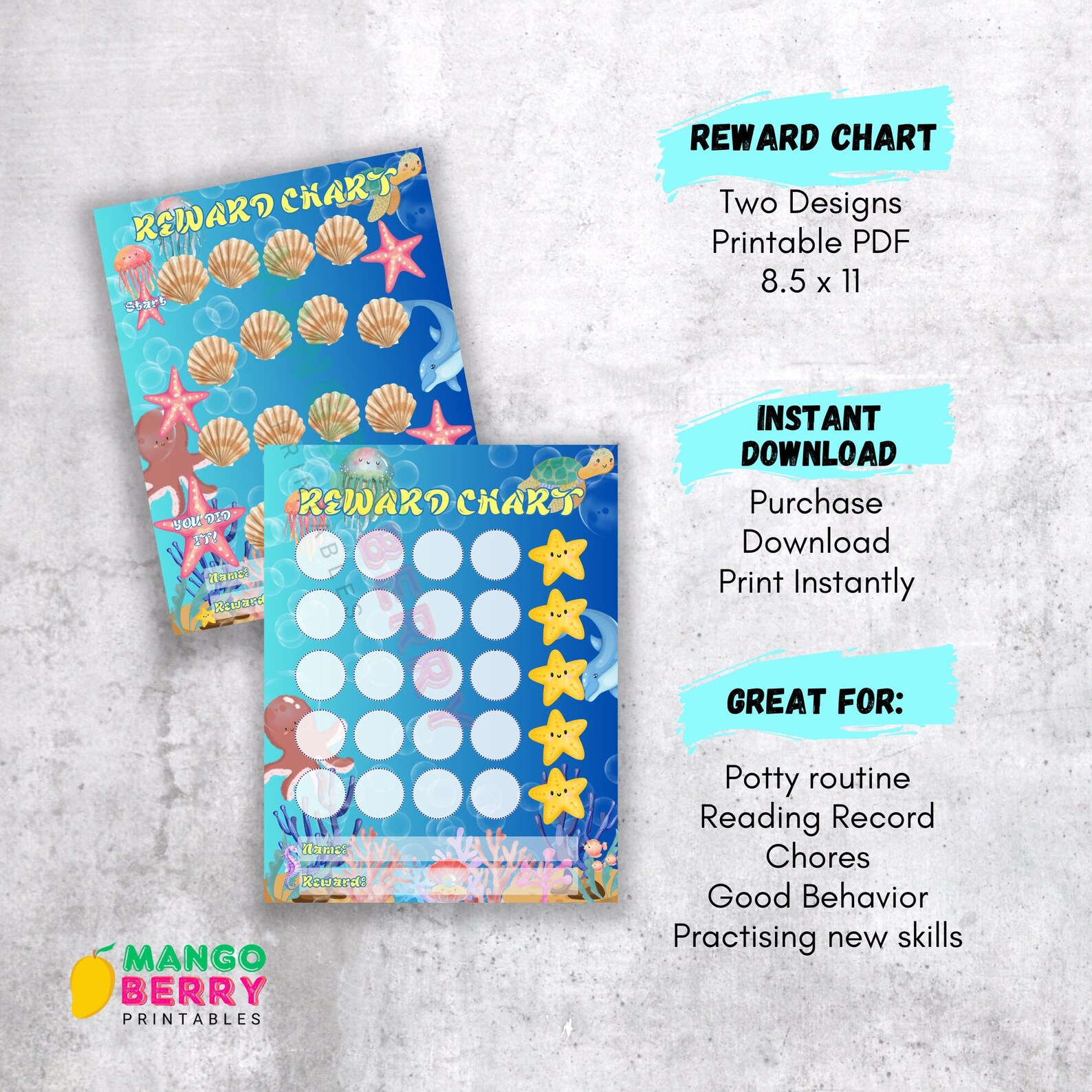 Cute Sea Creature Reward Chart, Printable Reward Chart, Toddler Reward ...