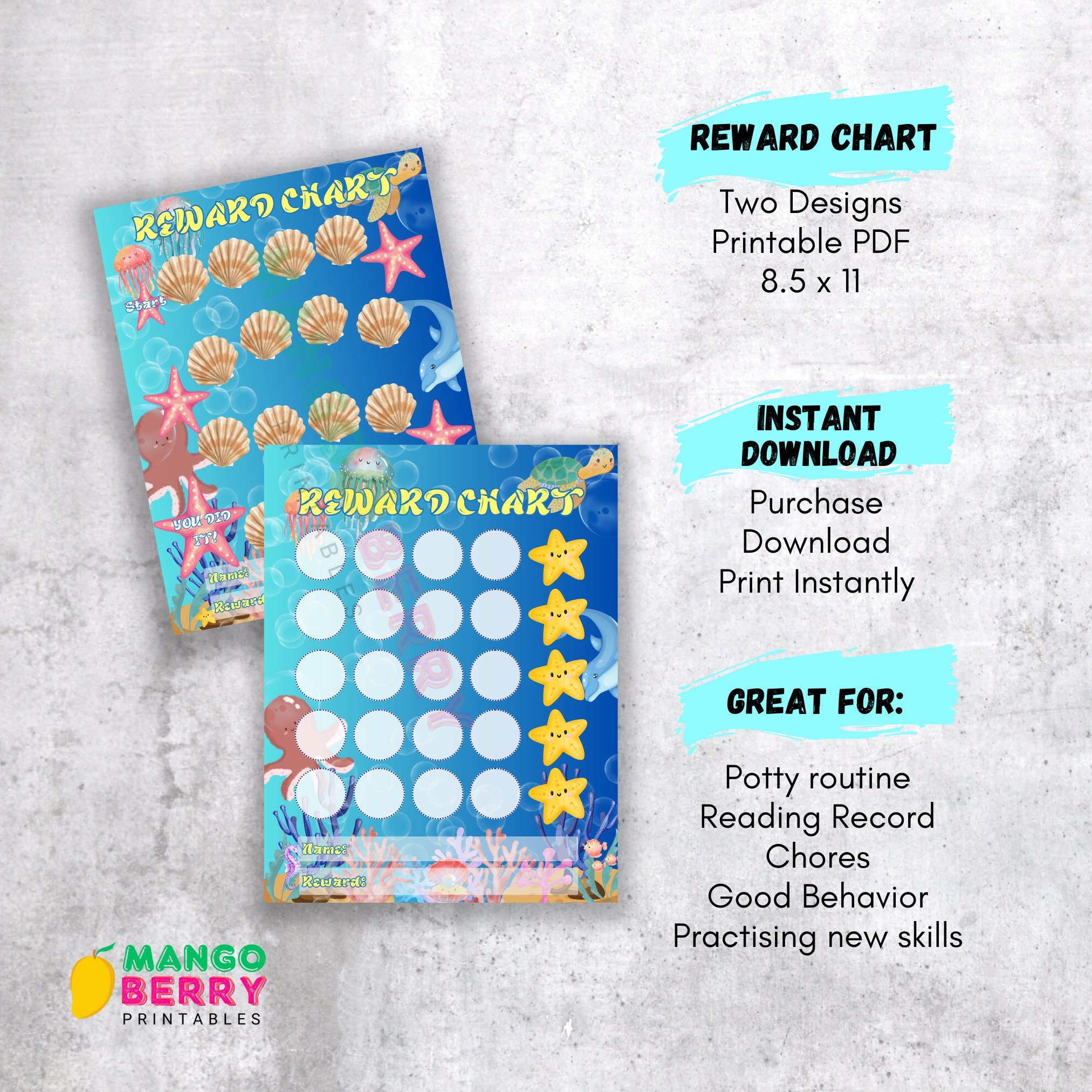 Cute Sea Creature Reward Chart, Printable Reward Chart, Toddler Reward ...