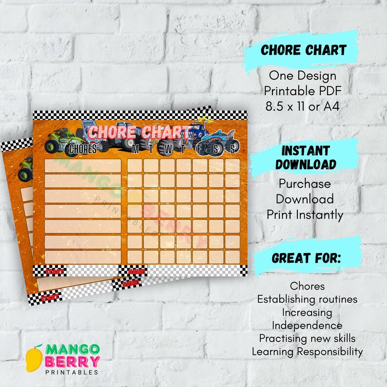 Printable Chore Chart, Toddler Kids Routine Chart, Reward Chart, Child ...