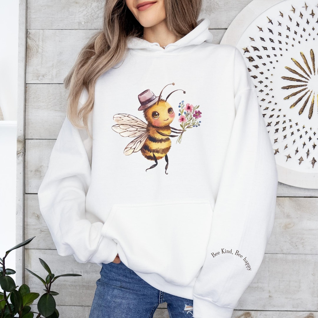 Bee Kind Bee Happy Hooded Sweatshirt, Sleeve Print - Unisex Hoodie ...