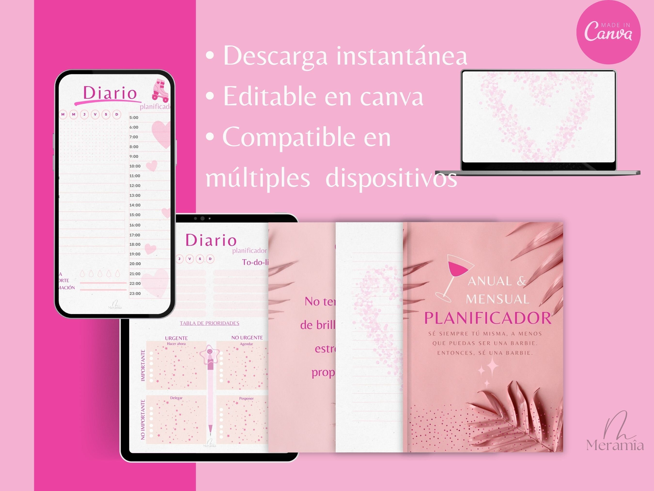 Planificador diario pdf editable en canva planner en español - Etsy España