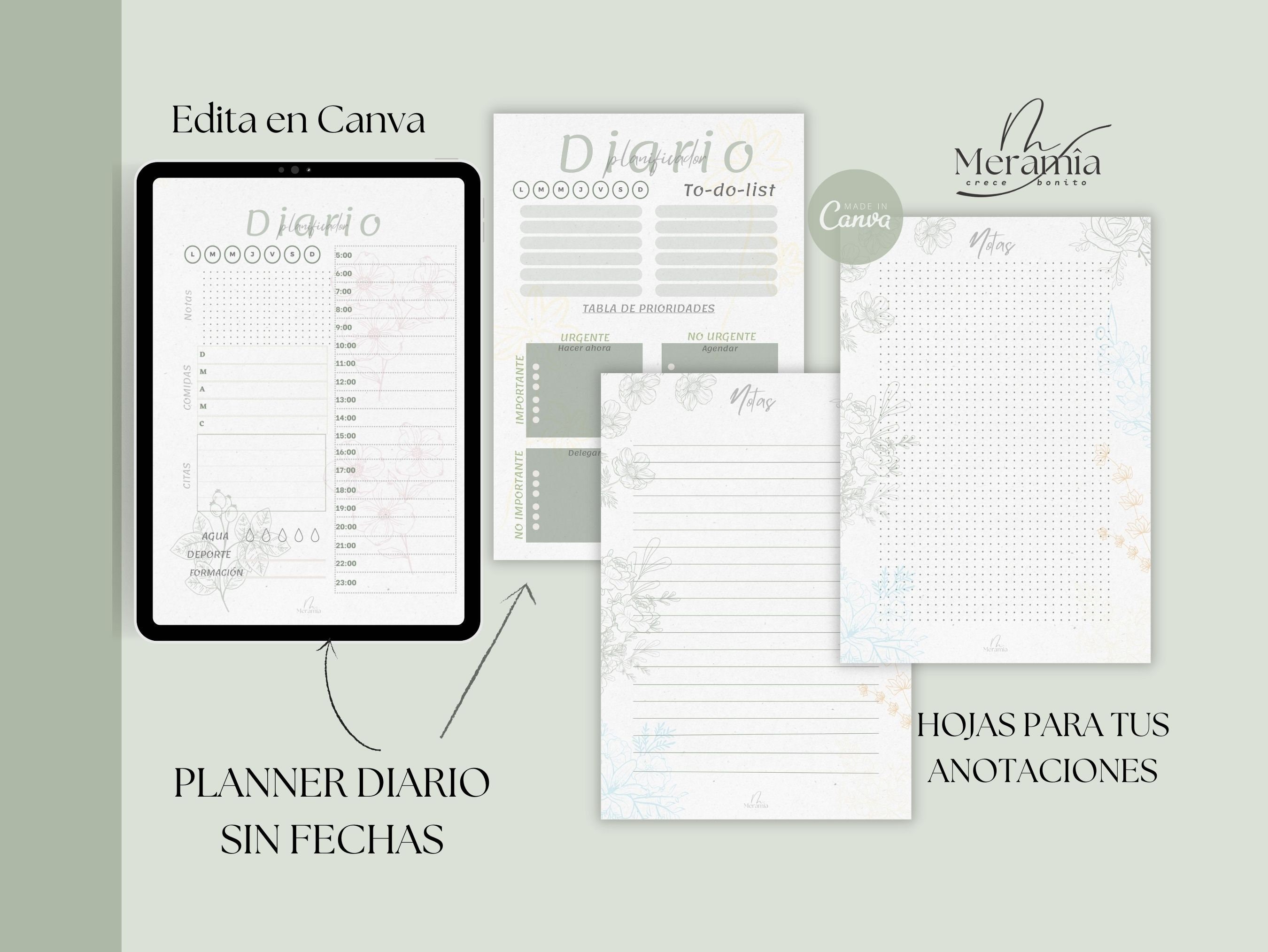 Daily Planner Pdf Editable in Canva, Planner in Spanish, Daily Planner ...