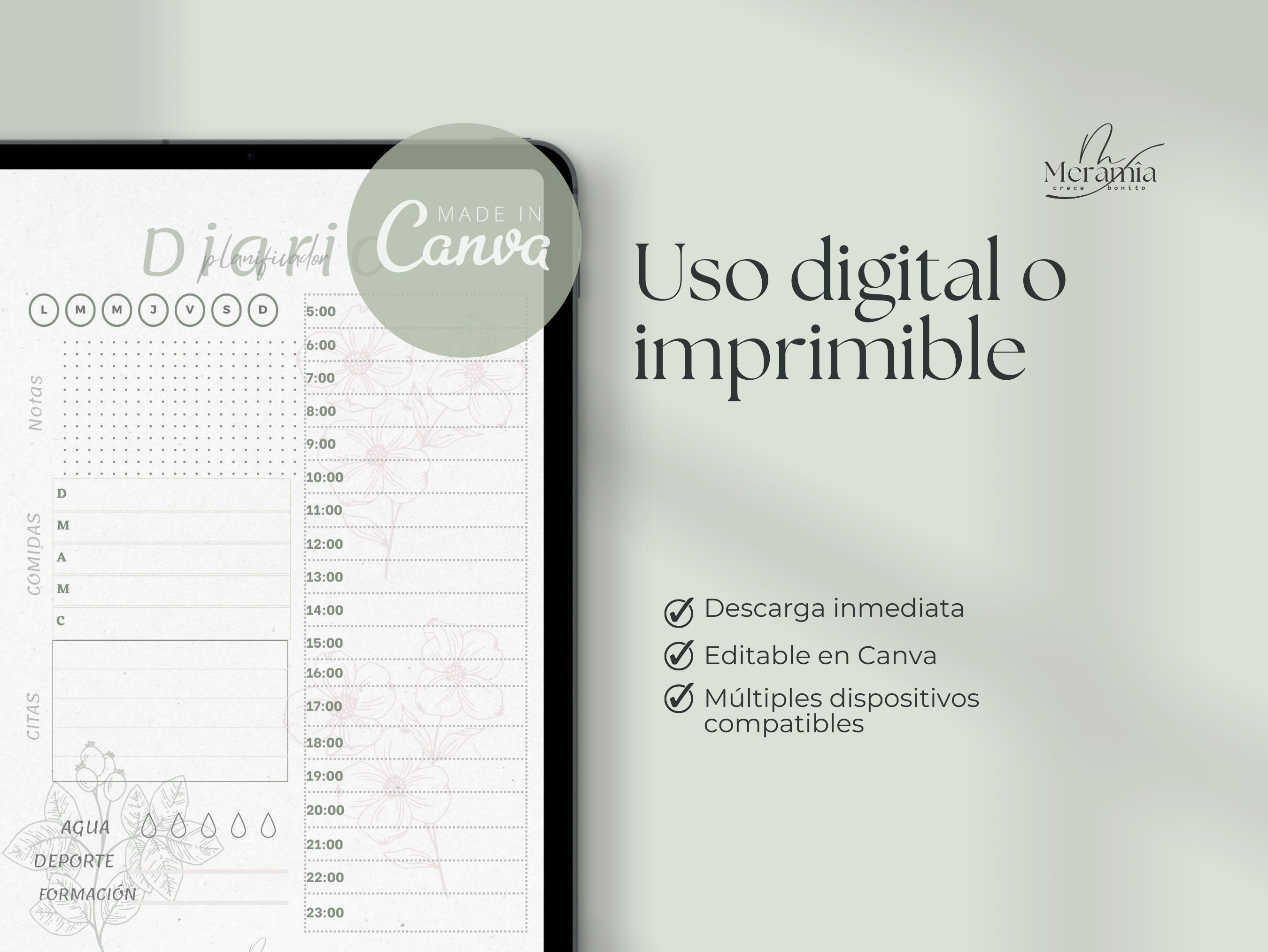 Daily Planner Pdf Editable in Canva, Planner in Spanish, Daily Planner ...