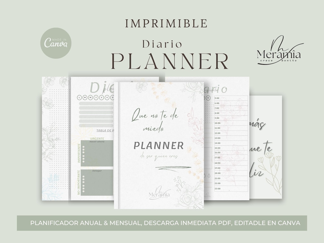 Daily Planner Pdf Editable in Canva, Planner in Spanish, Daily Planner ...