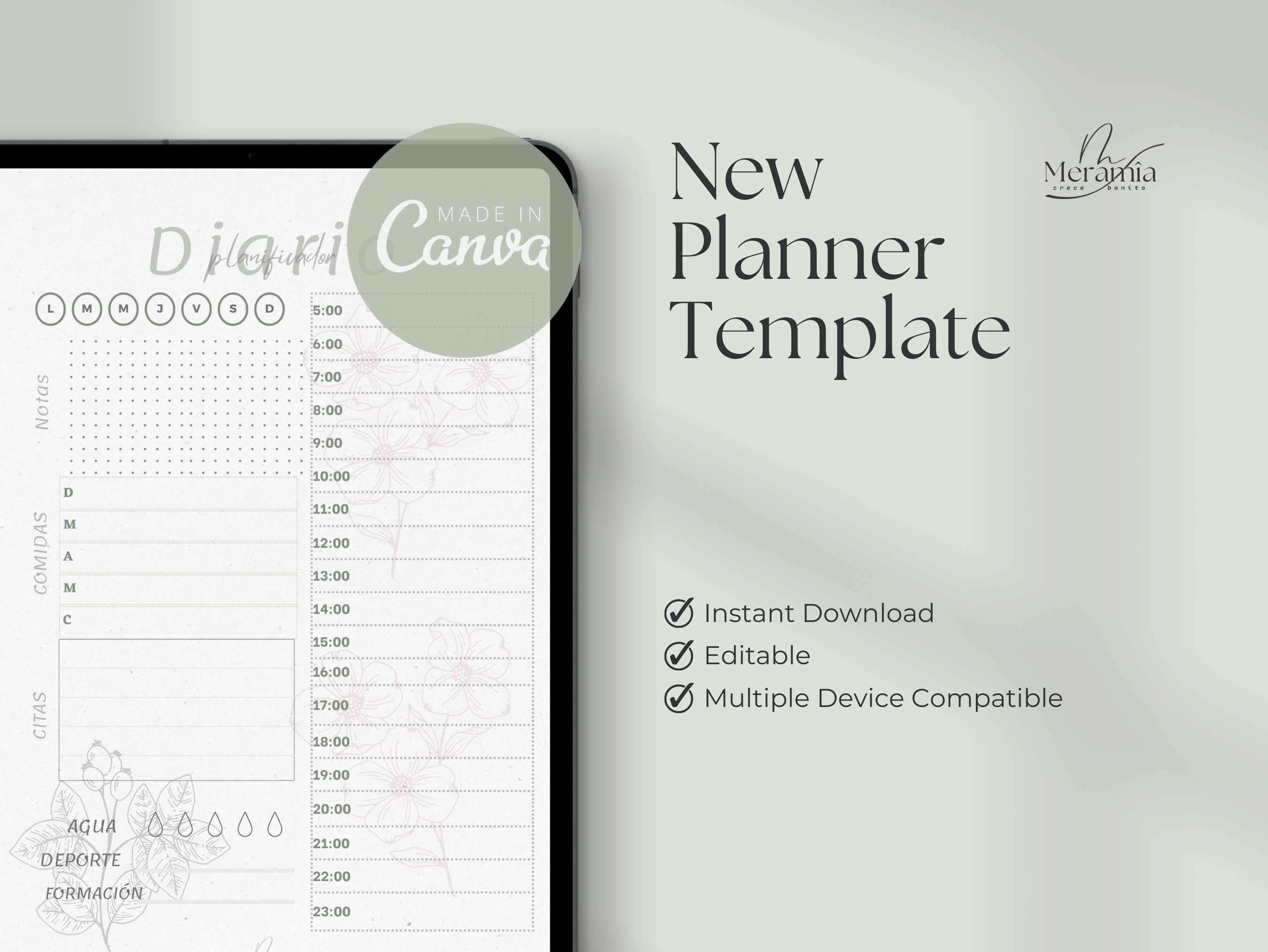 Planificador agenda editable, planificador mensual , plantilla en ...