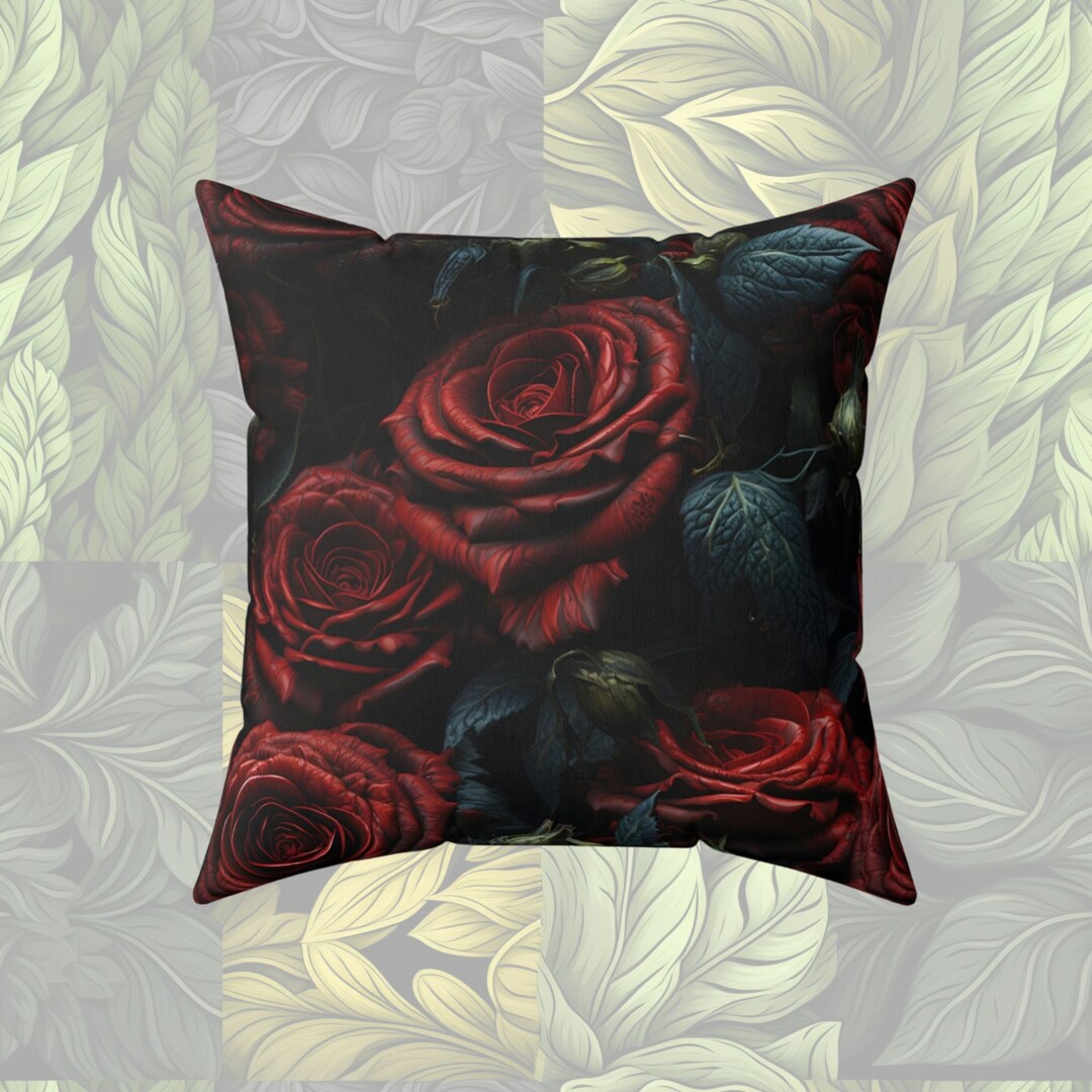 Black and Red Rose Pillow, Gothic Home Accessories, Elegant Gothic ...