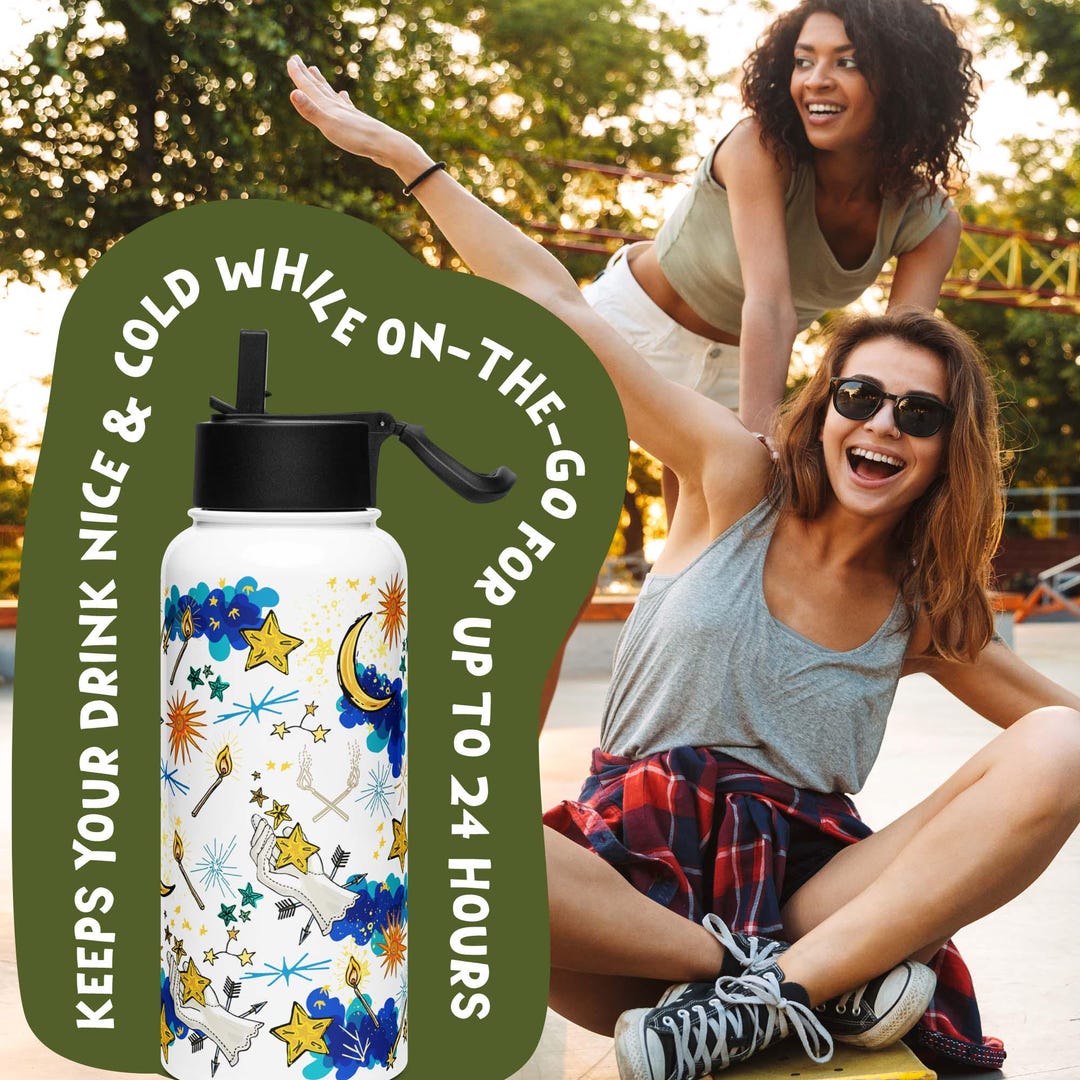 Moon and Stars Insulated Water Bottle With a Straw Lid | Crescent Moons ...