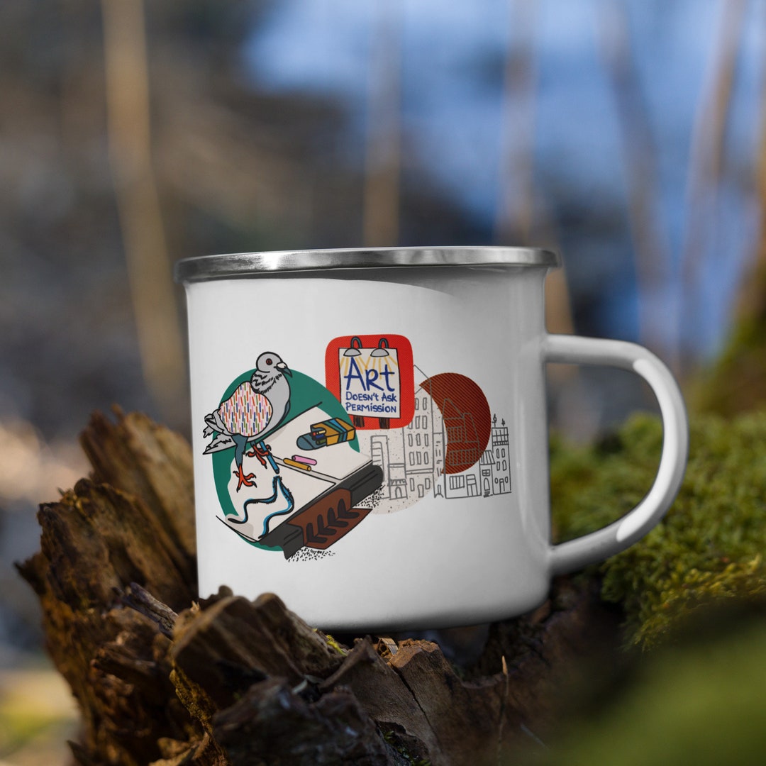 Enamel Mug: Bird, Pigeon | Sturdy Camping Coffee Cup | Artist-themed ...