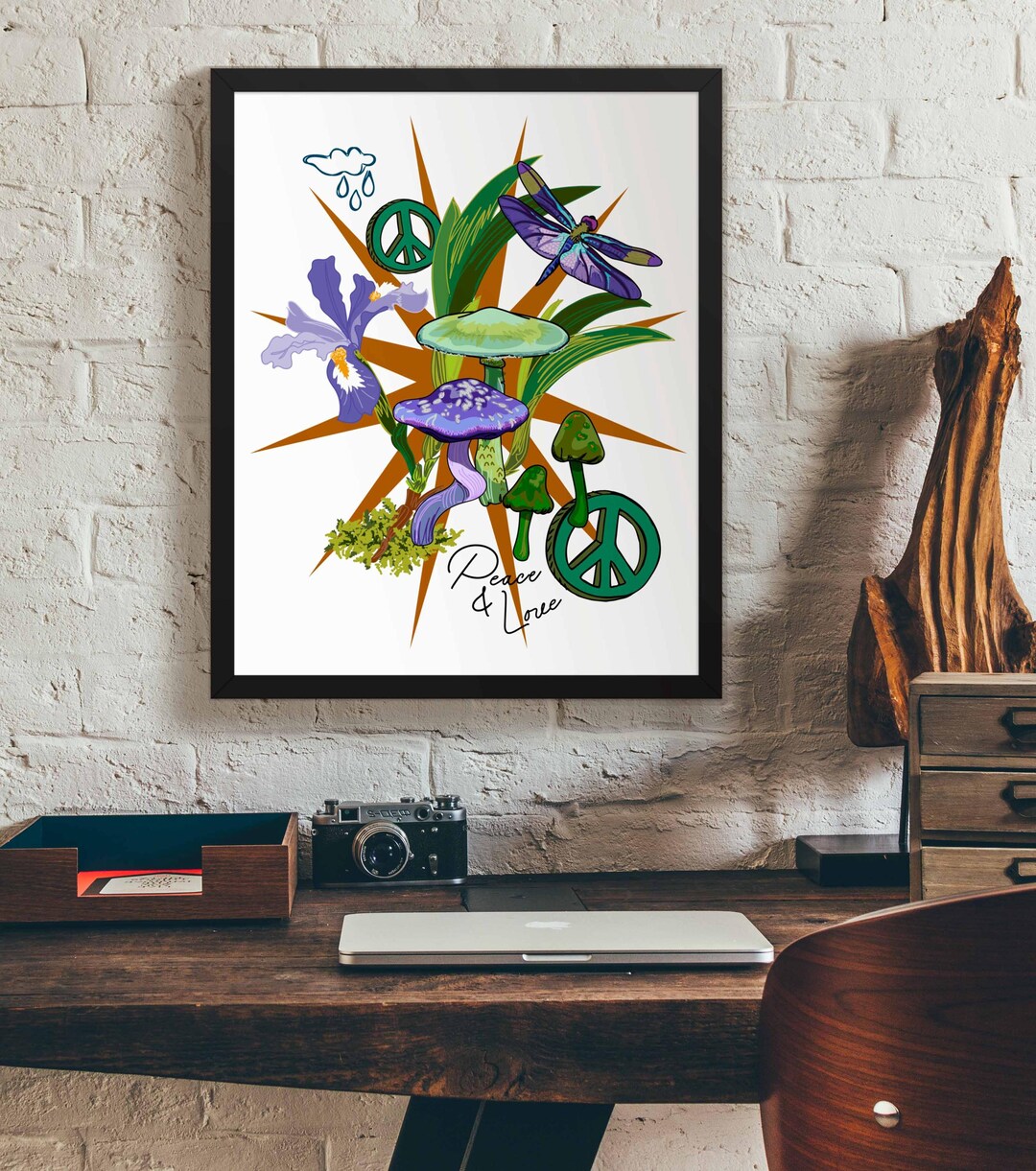 Mushroom Floral Peace Sign Framed Art Print | Appalachian Rococo Poster ...