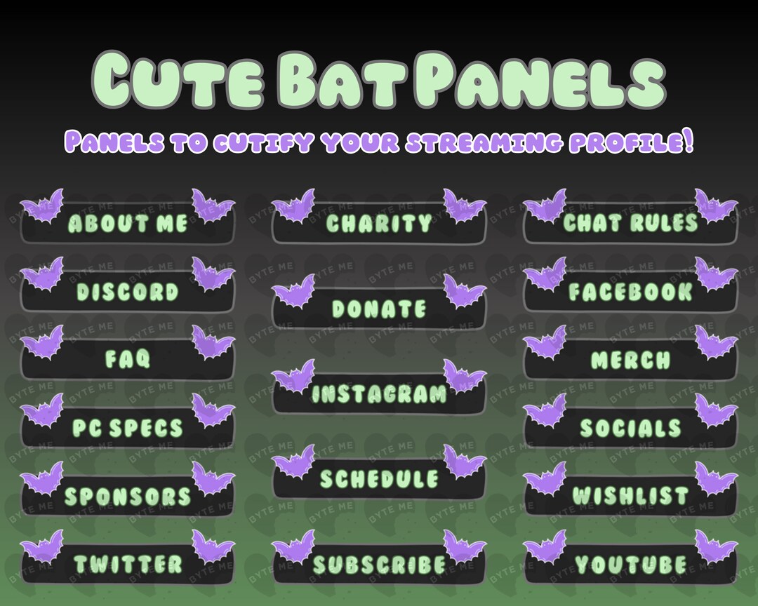 Cute Bat Panels for Twitch - 17 Panels - Etsy