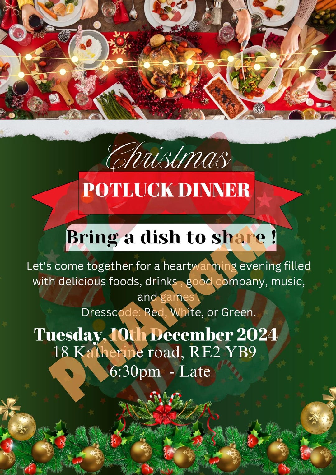 Custom Christmas Potluck Dinner Flyer Personalized Holiday Party ...
