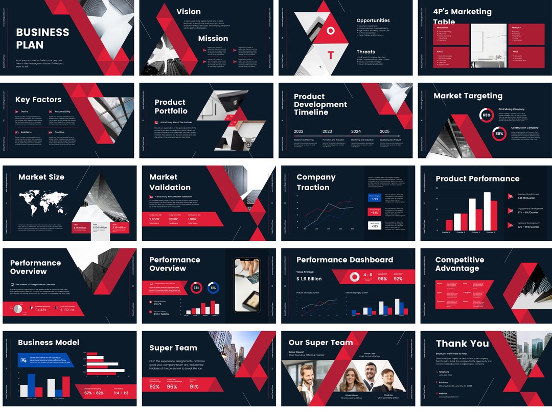 Canva Powerpoint Presentation Template Blue & Red - Etsy