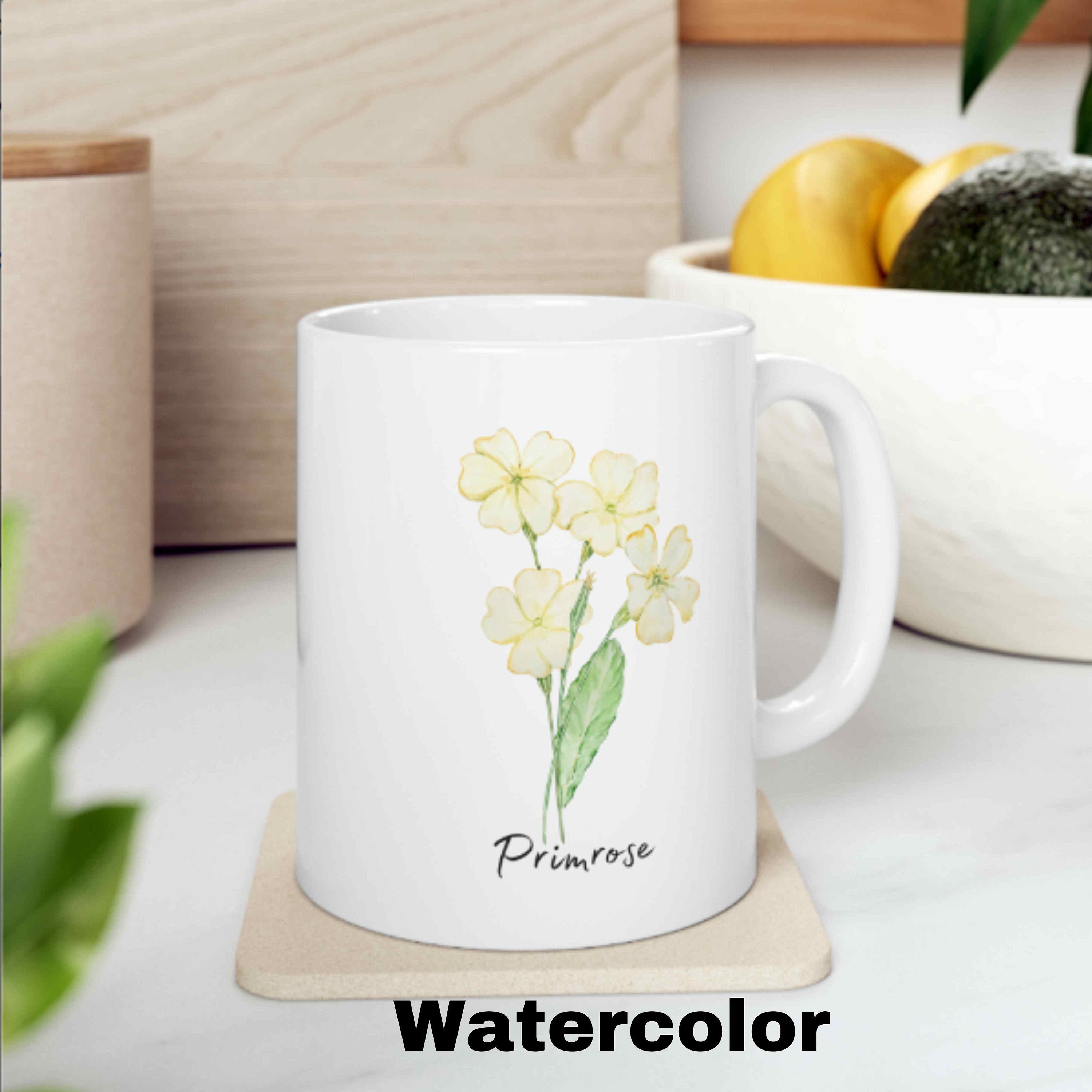 Primrose Birth Flower Watercolor Mug Enchanting February Birth Flower ...