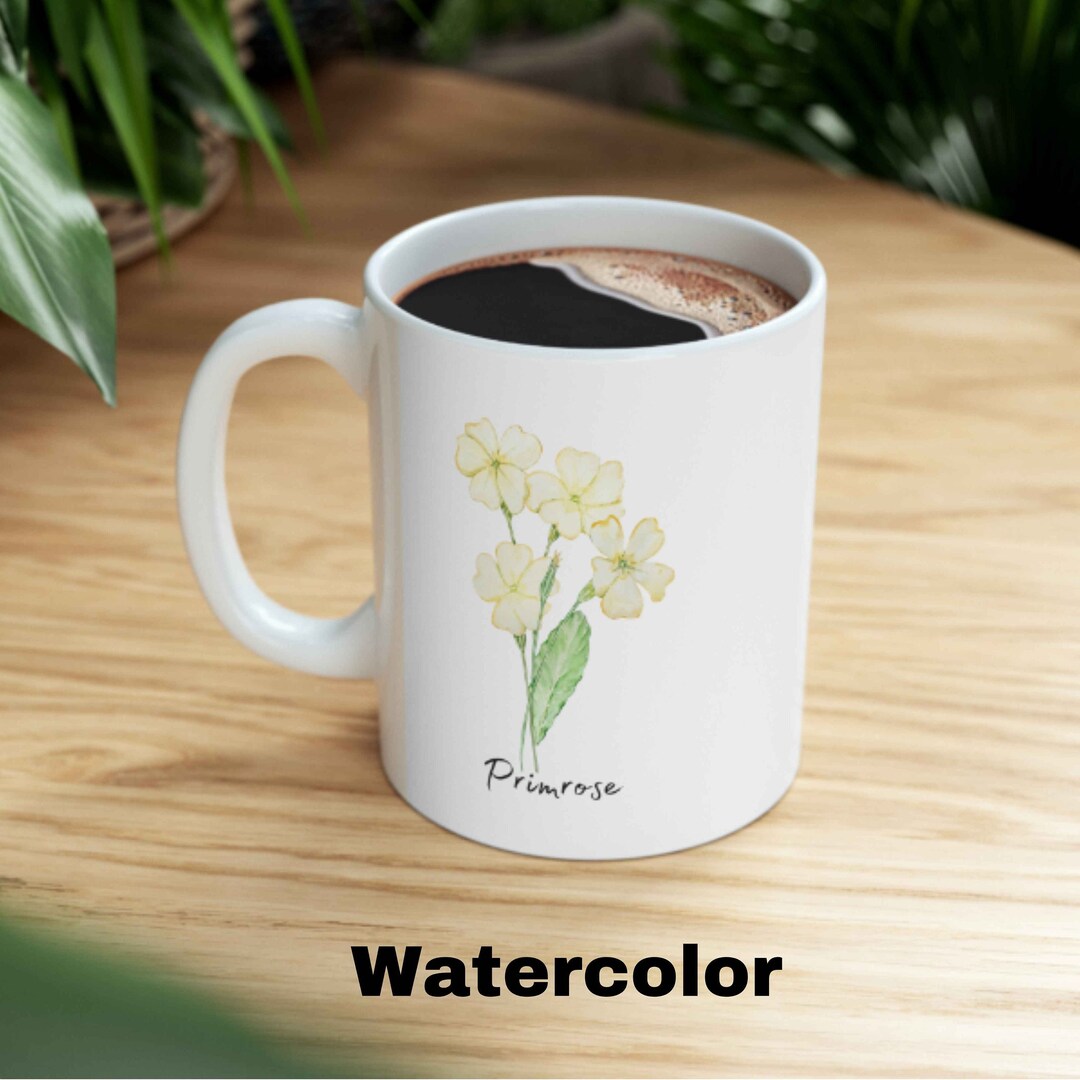 Primrose Birth Flower Watercolor Mug Enchanting February Birth Flower ...