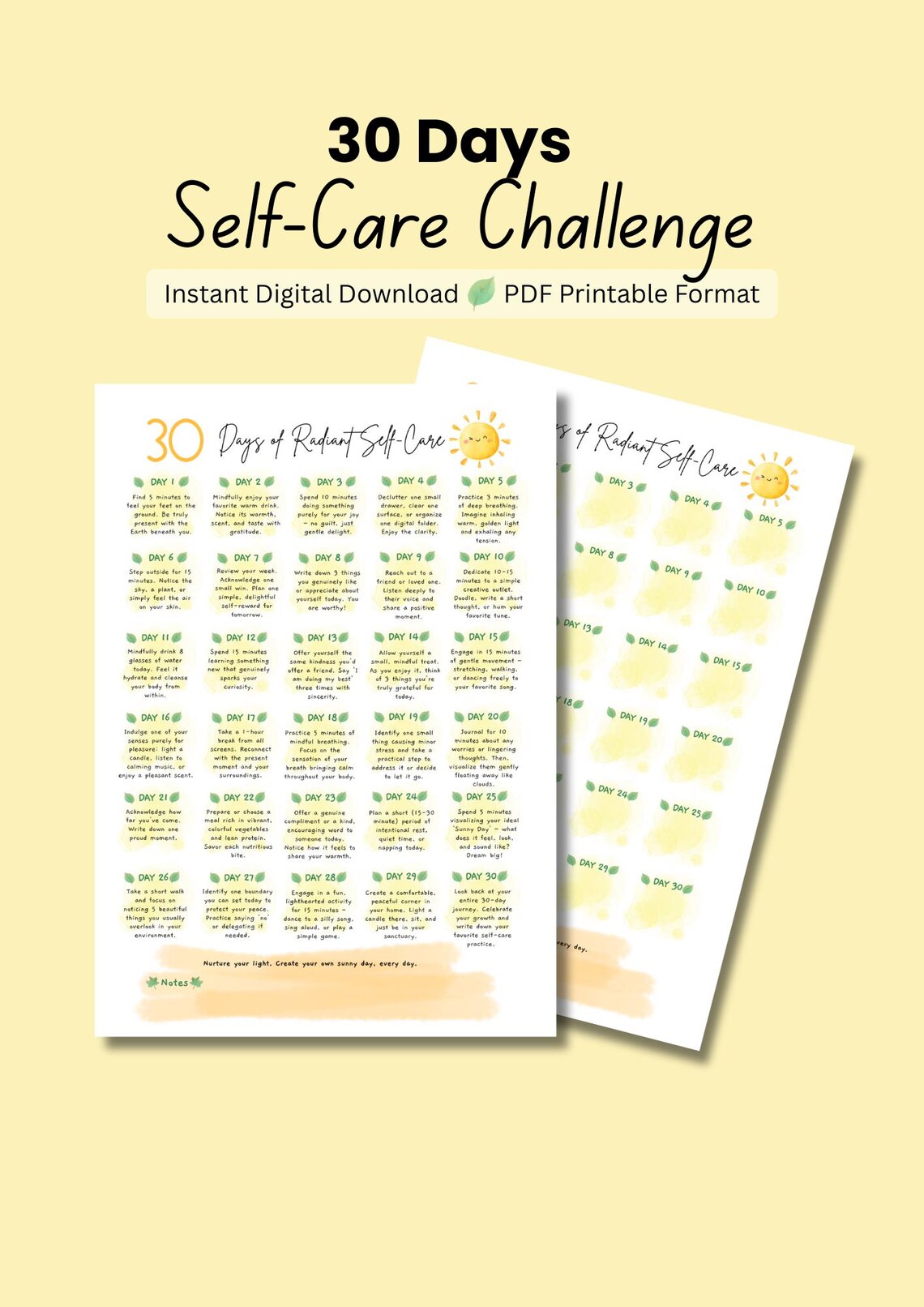 30 Day Self-care Challenge Printable, Self Care Activities, 30 Day ...