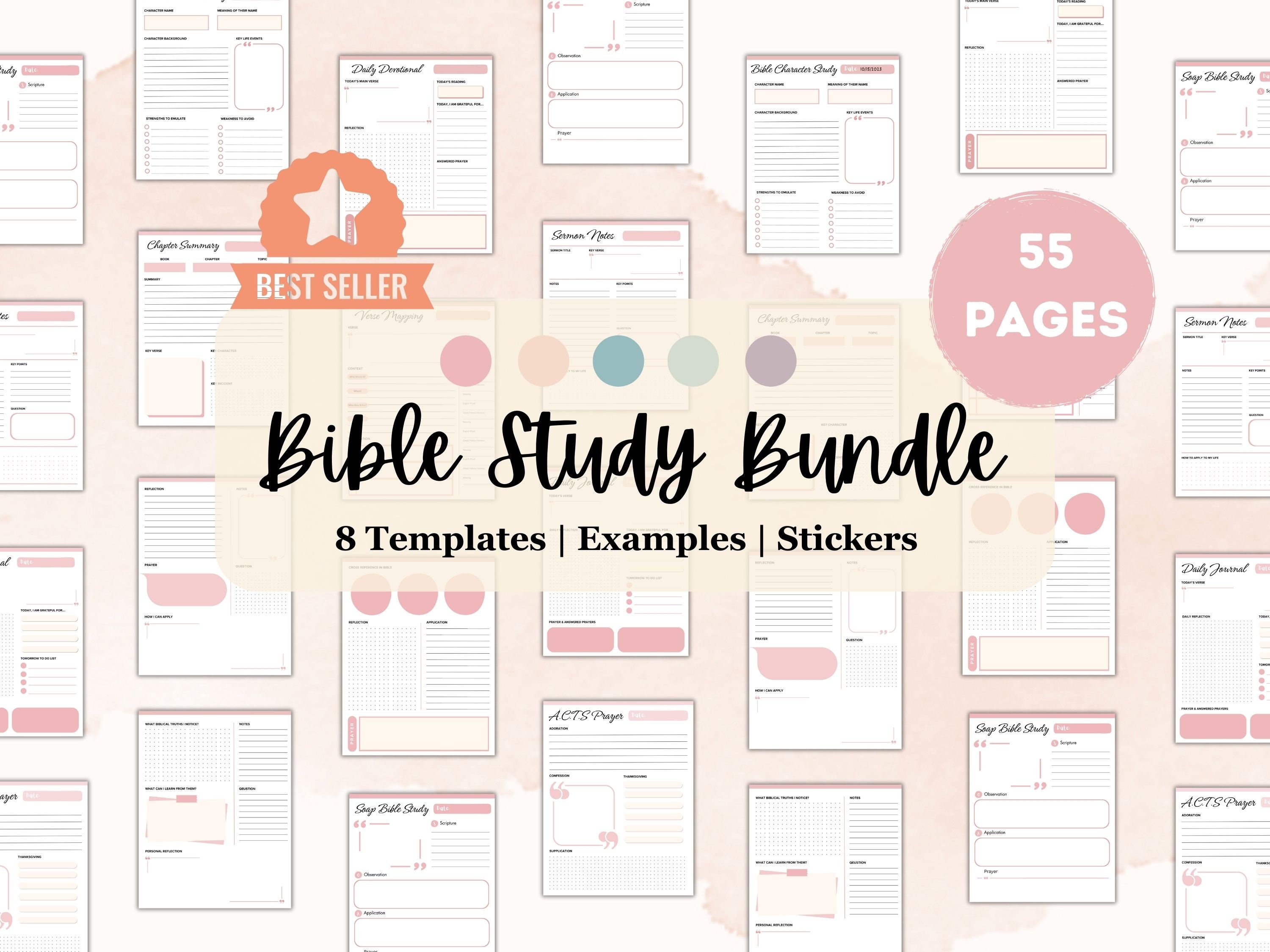 Bible Study Bundle, 8 Templates, Digital Bible Study, Faith Journal ...