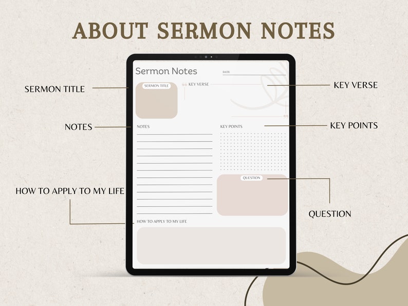 Sermon Notes Printable, Digital Bible Study Journal, Church Service ...